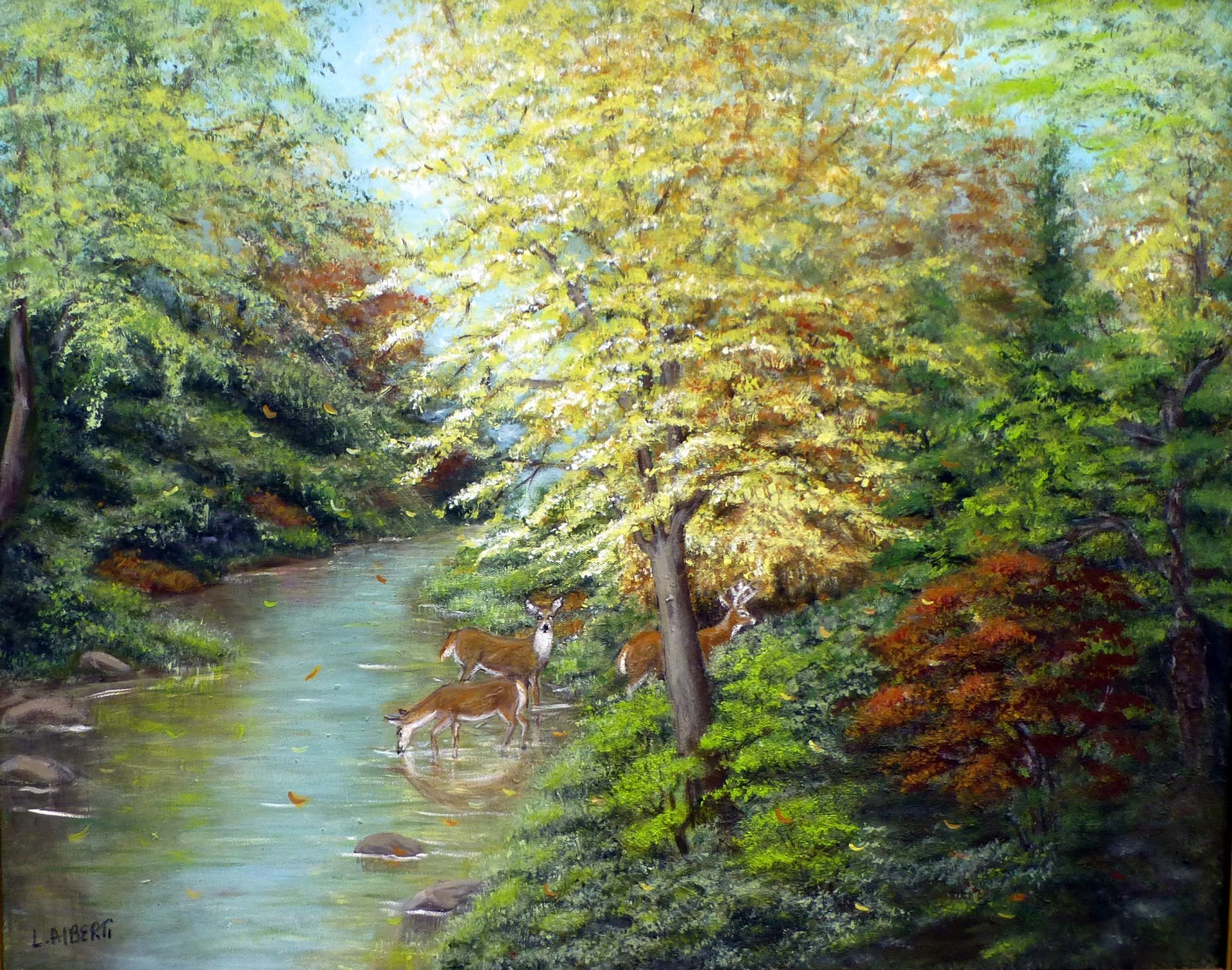 Into The Woods: Serene Nature Scene Painting by Lucia Alberti
