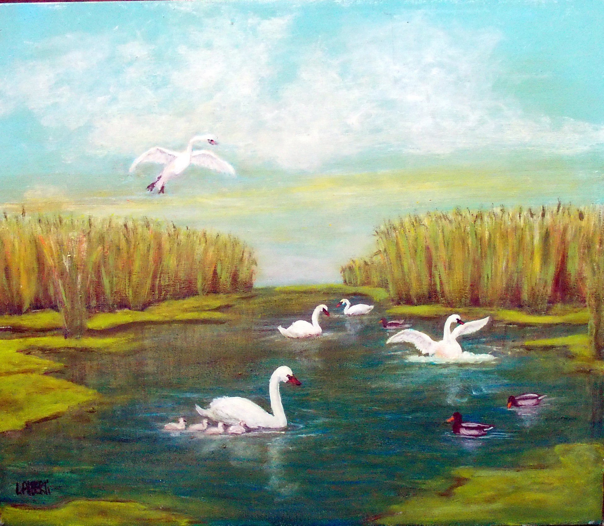 Swans' Summer Afternoon Painting by Lucia Alberti