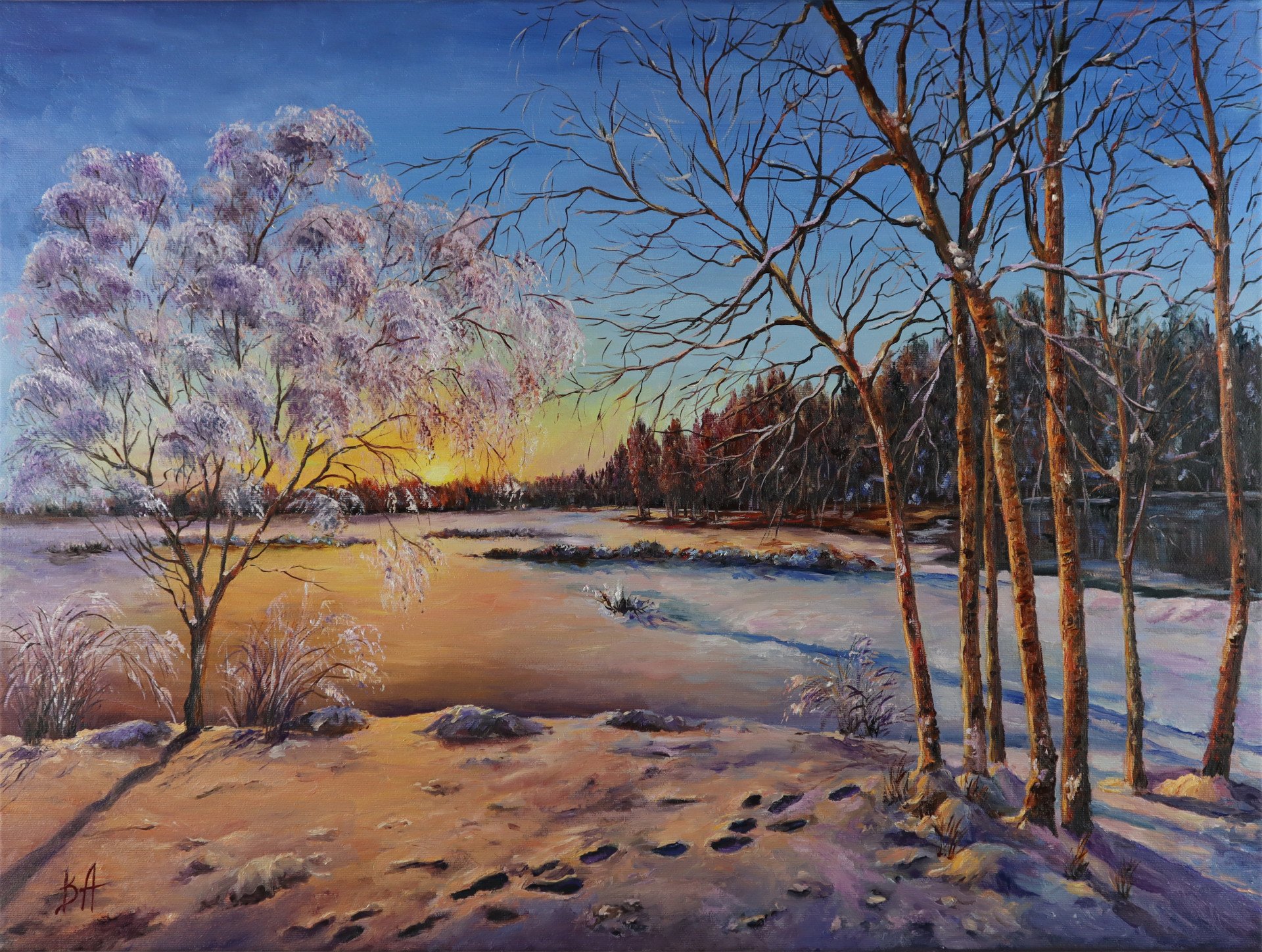 Winter morning Painting by Alla Vasilkova - Jose Art Gallery