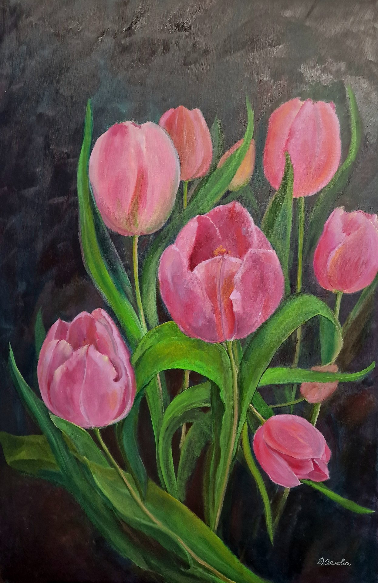 The Dance of The Tulips: Botanical Grace Painting by Dessi