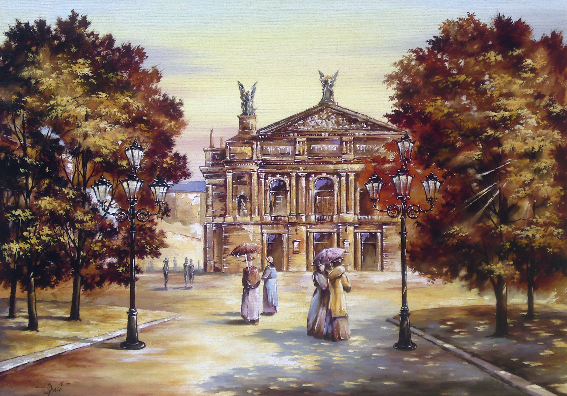 Obra maestra arquitectónica de Lviv Pintura de Denis Puchkov
