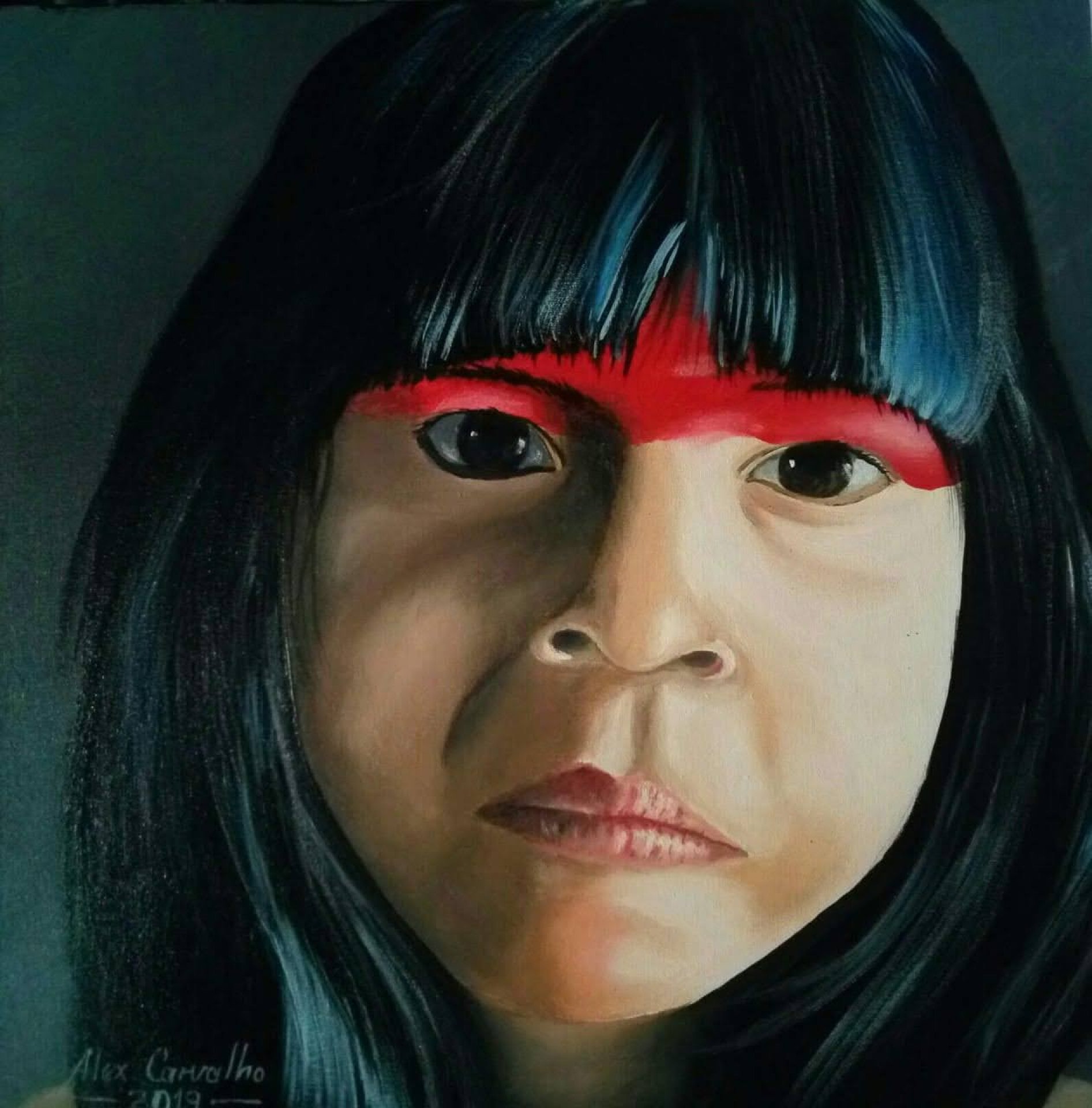 Brazilian Indigenous Portrait Painting by Alex Carvalho