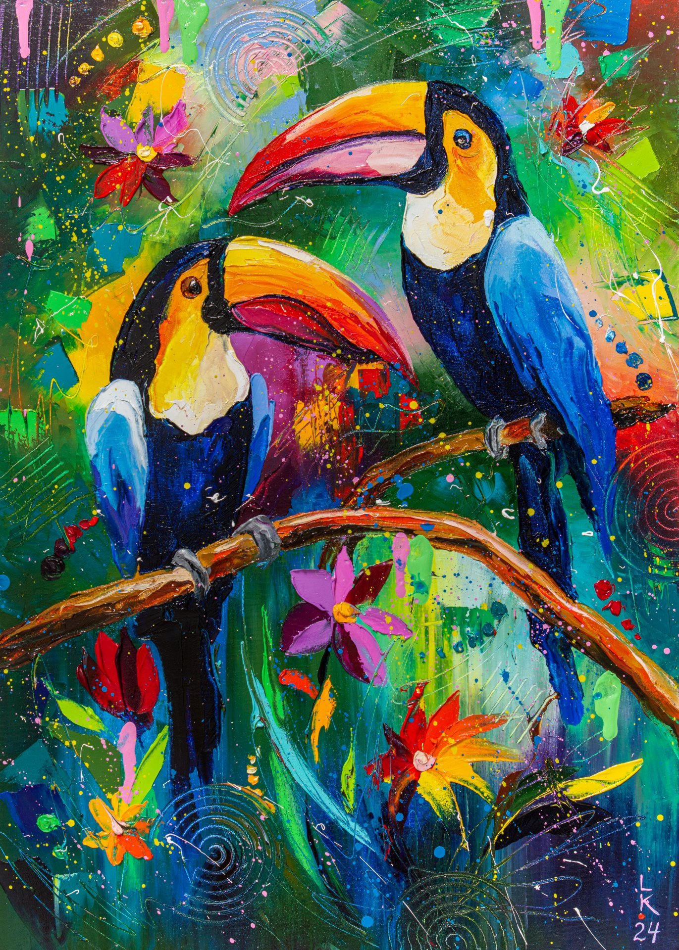 Happy toucans Painting by Liubov Kuptsova - Jose Art Gallery