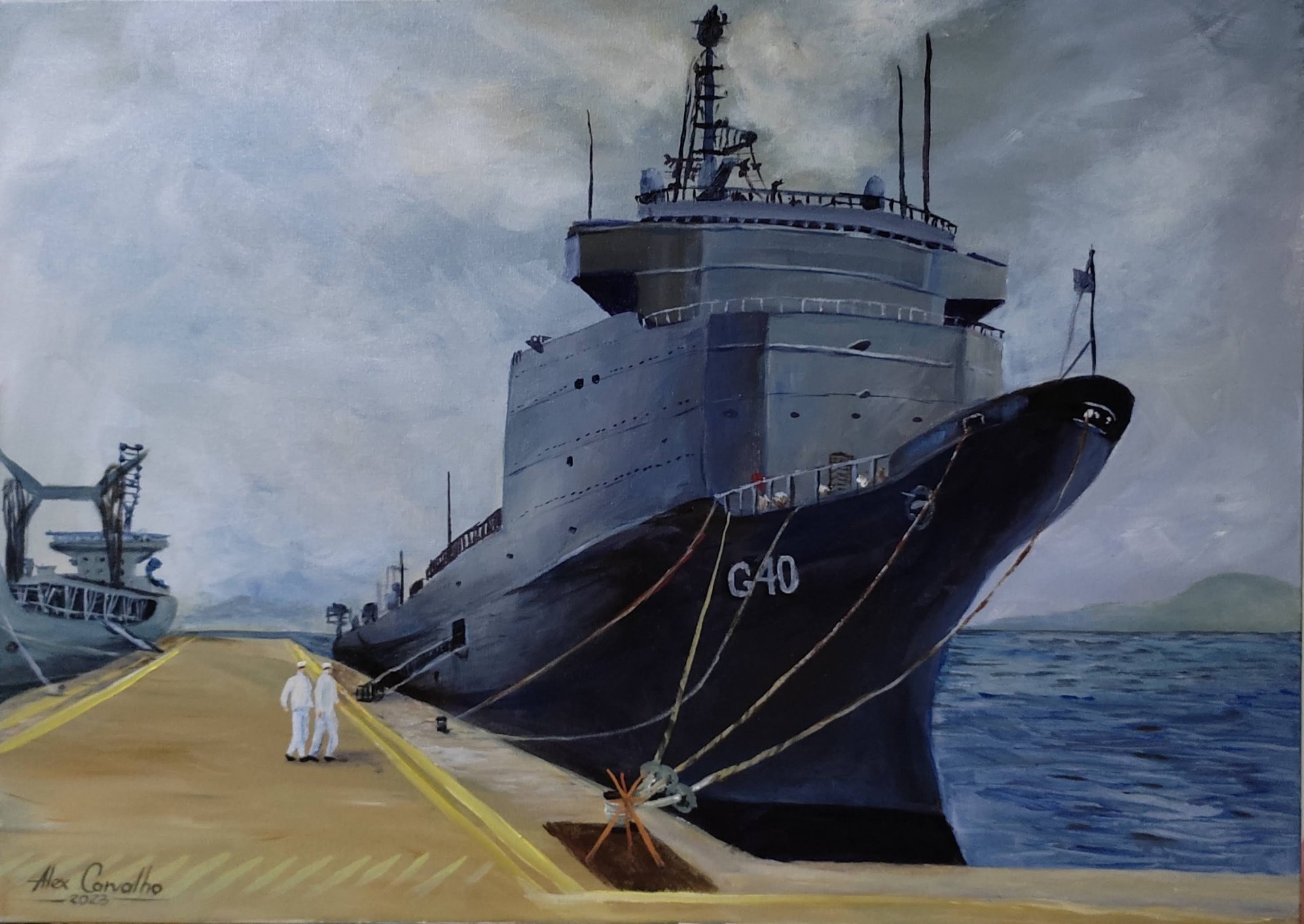 Navy Ship in the Tranquil Sea Painting by Alex Carvalho