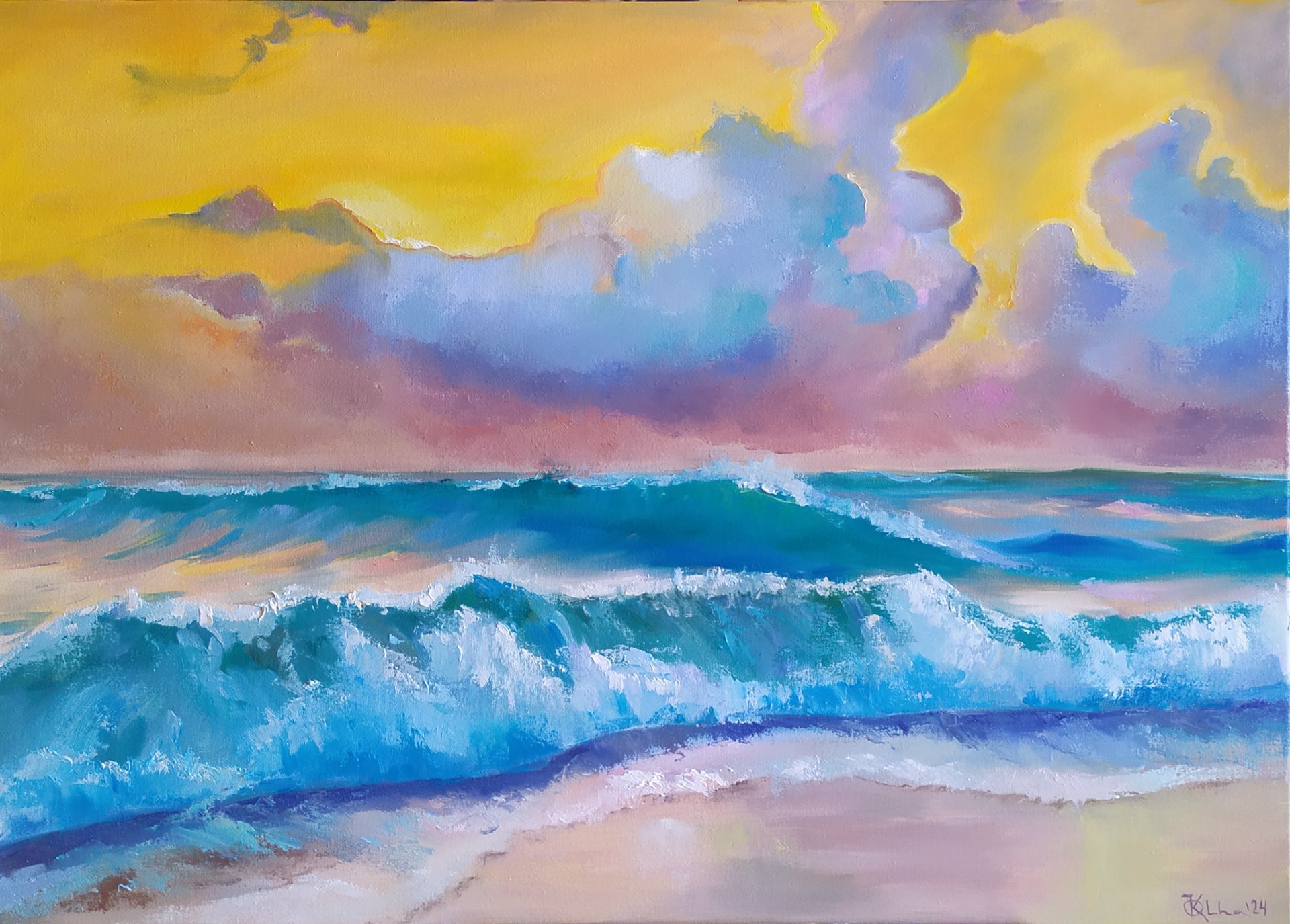 Morning sun on the sea Painting by KOlha - Jose Art Gallery