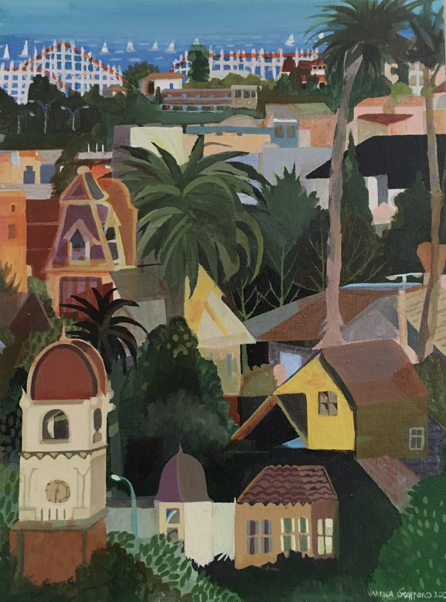 Coastal Elegance: Modern Town Canvas Painting by Vanessa Stafford