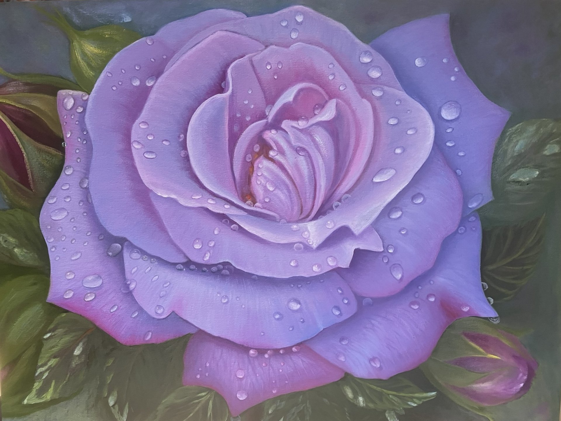 Blue rose with drops Painting by Liumar.art