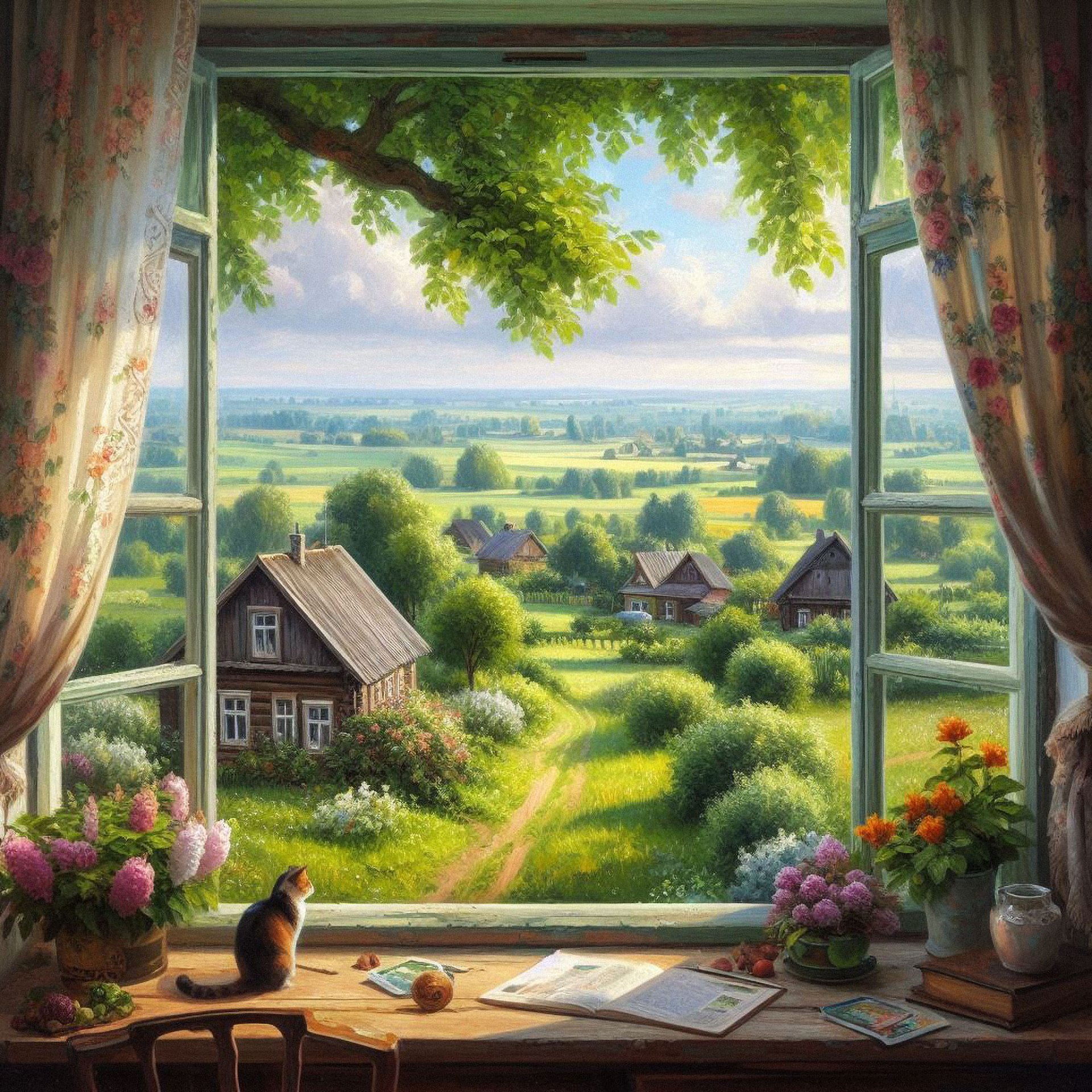 Morning in the Village: Childhood Nostalgia Drawing - Alina Prytula