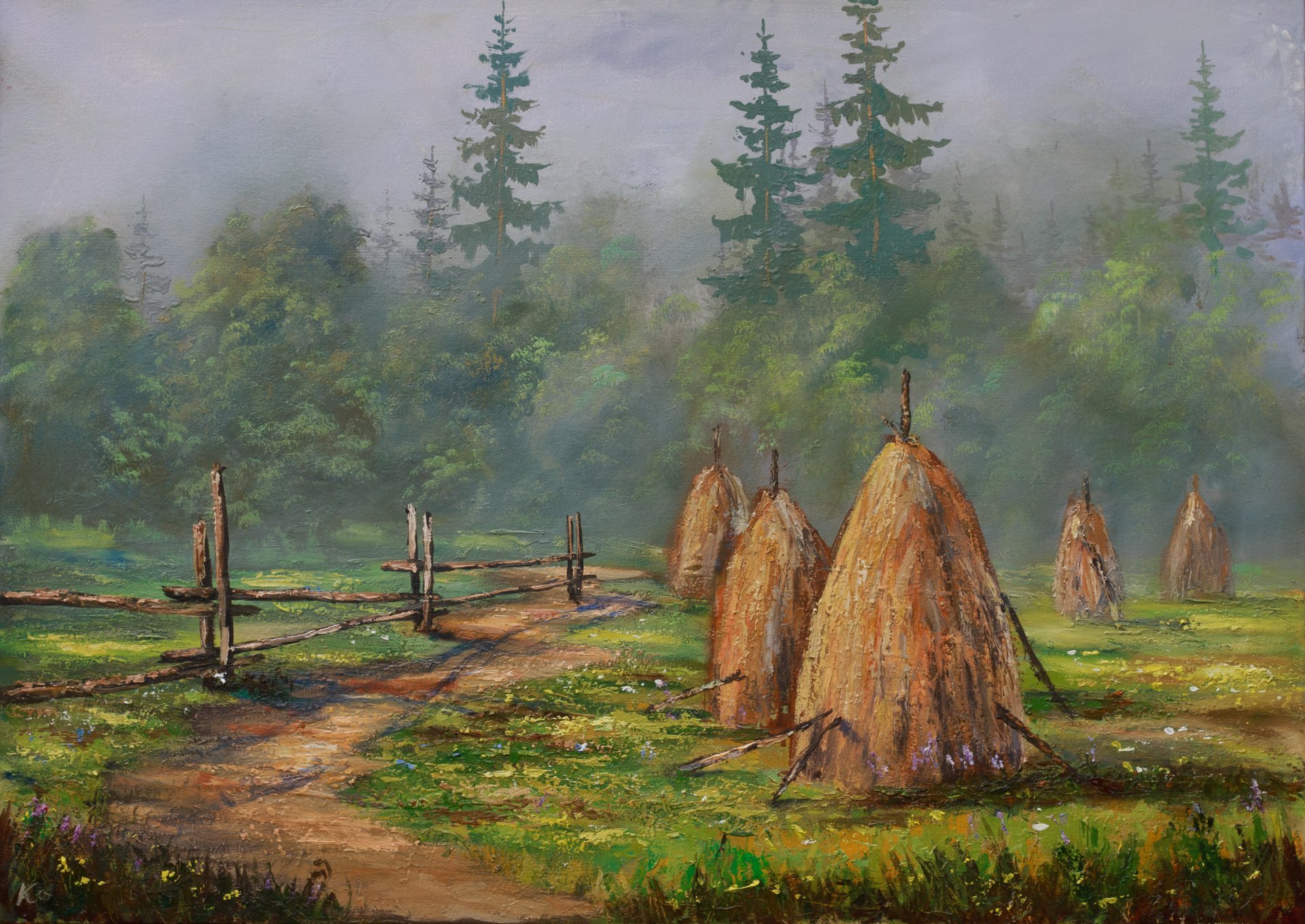 Summer morning: Morning freshness of nature Painting by Dmitro Kaminskiy