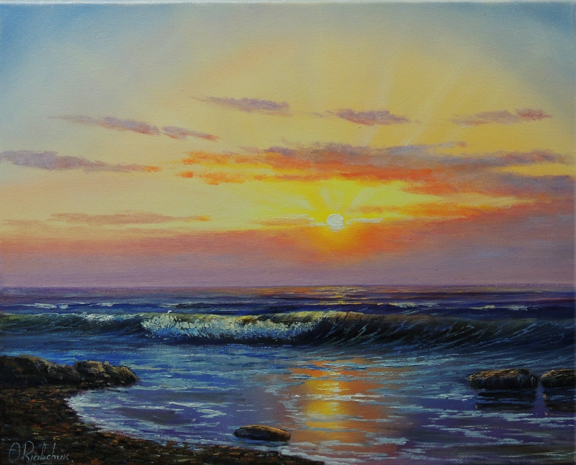 Evening Landscape. Sunset and Ocean Painting by Oleg Riabchuk