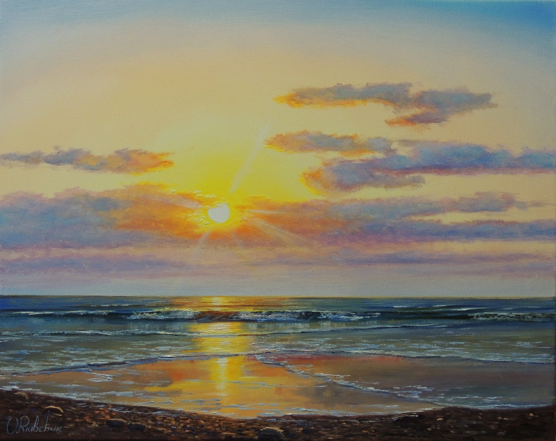 Last Light of Day: Evening by the Ocean Painting by Oleg Riabchuk
