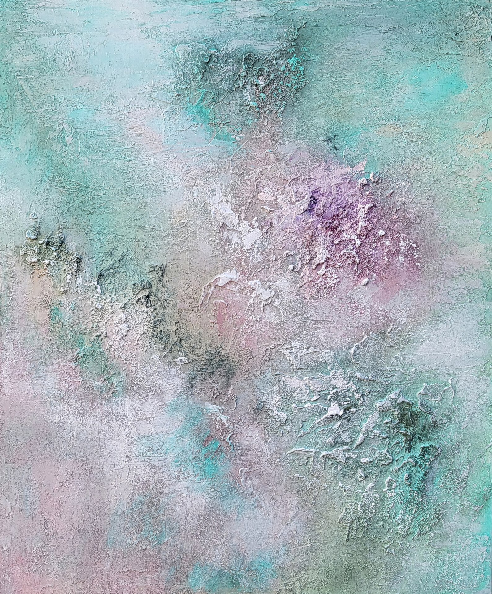 Pastel Textured Abstract Green Painting by Veronika Obushikhina