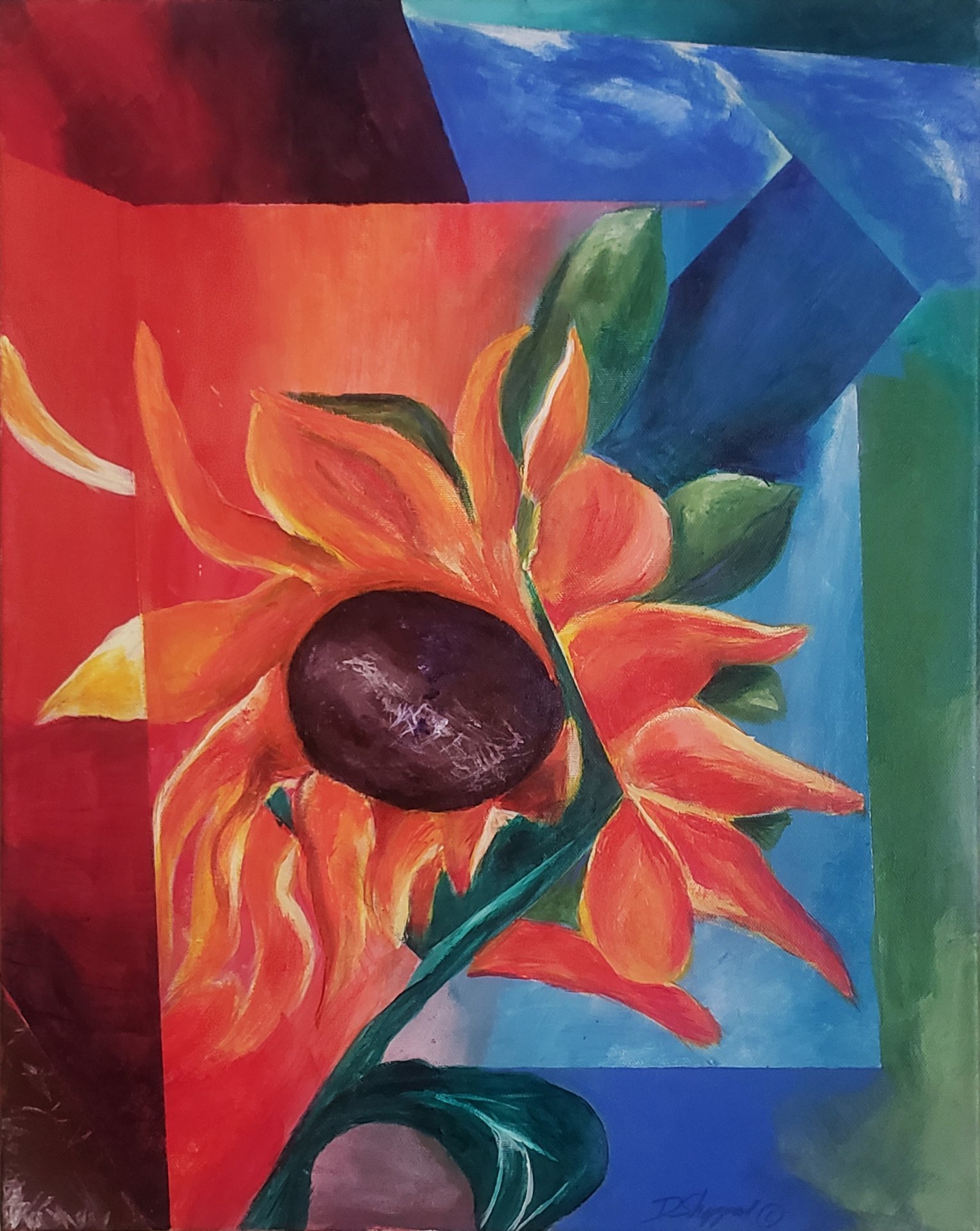 Vibrant Sunflower: Cubist Floral Art Painting by Dean Sheppard