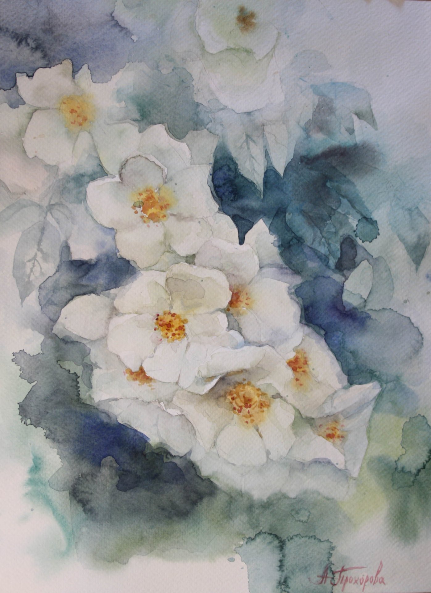 White roses2 Painting by Anna Dobrodij - Jose Art Gallery