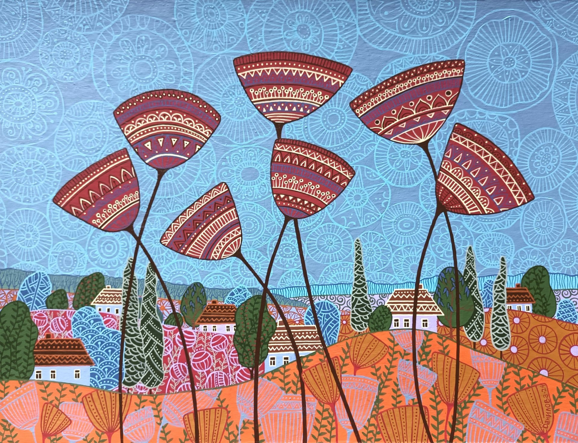 Red poppies on the outskirts Drawing - Nadiya Danilova