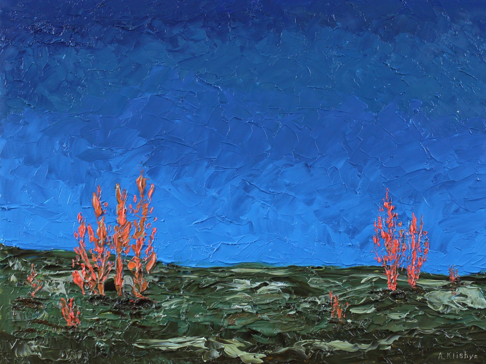 Landscape of orange algae Painting by Andriy Klishyn