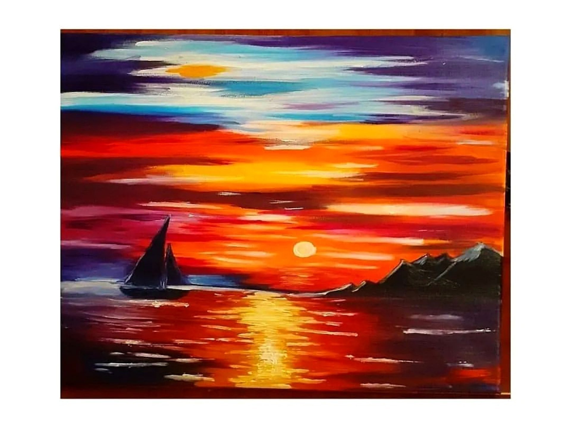 Sunset over the Ocean: Abstraction Painting by Leyla Abbas