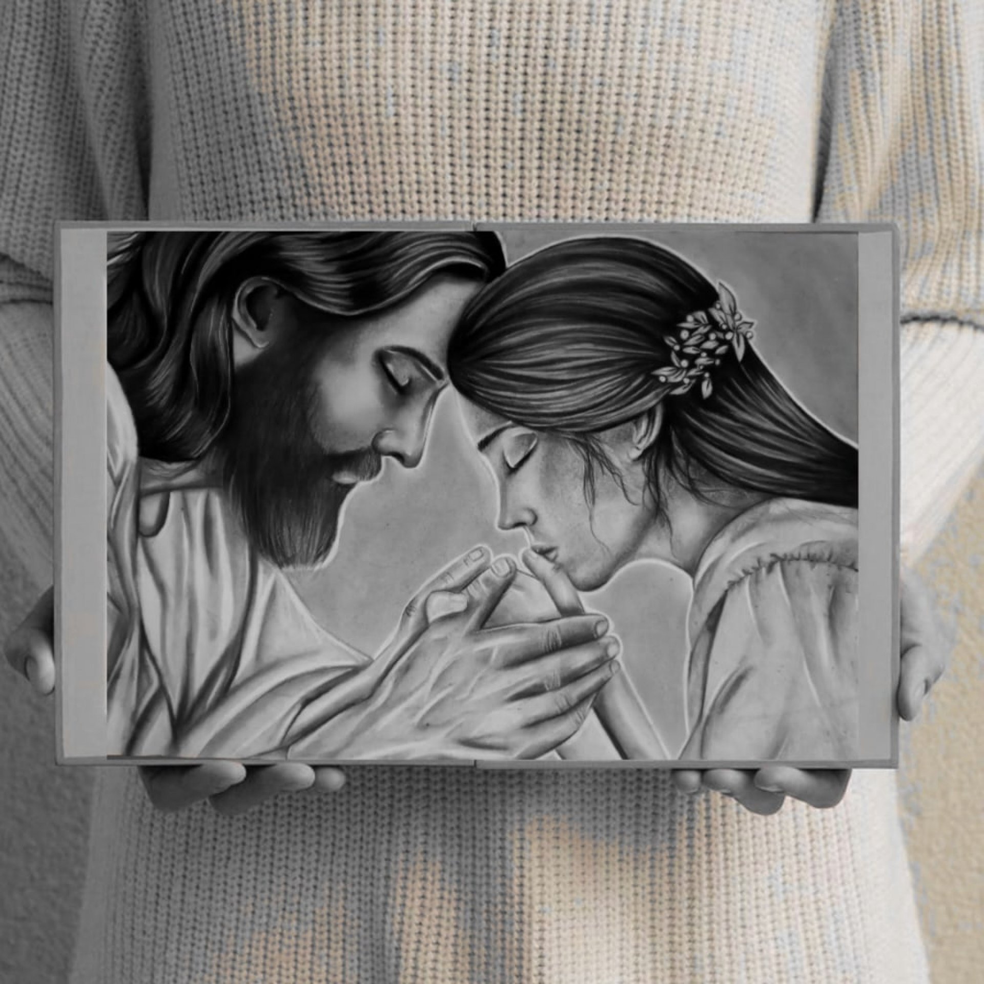 Jesus and Mary Drawing - Valeriya Vintonyak