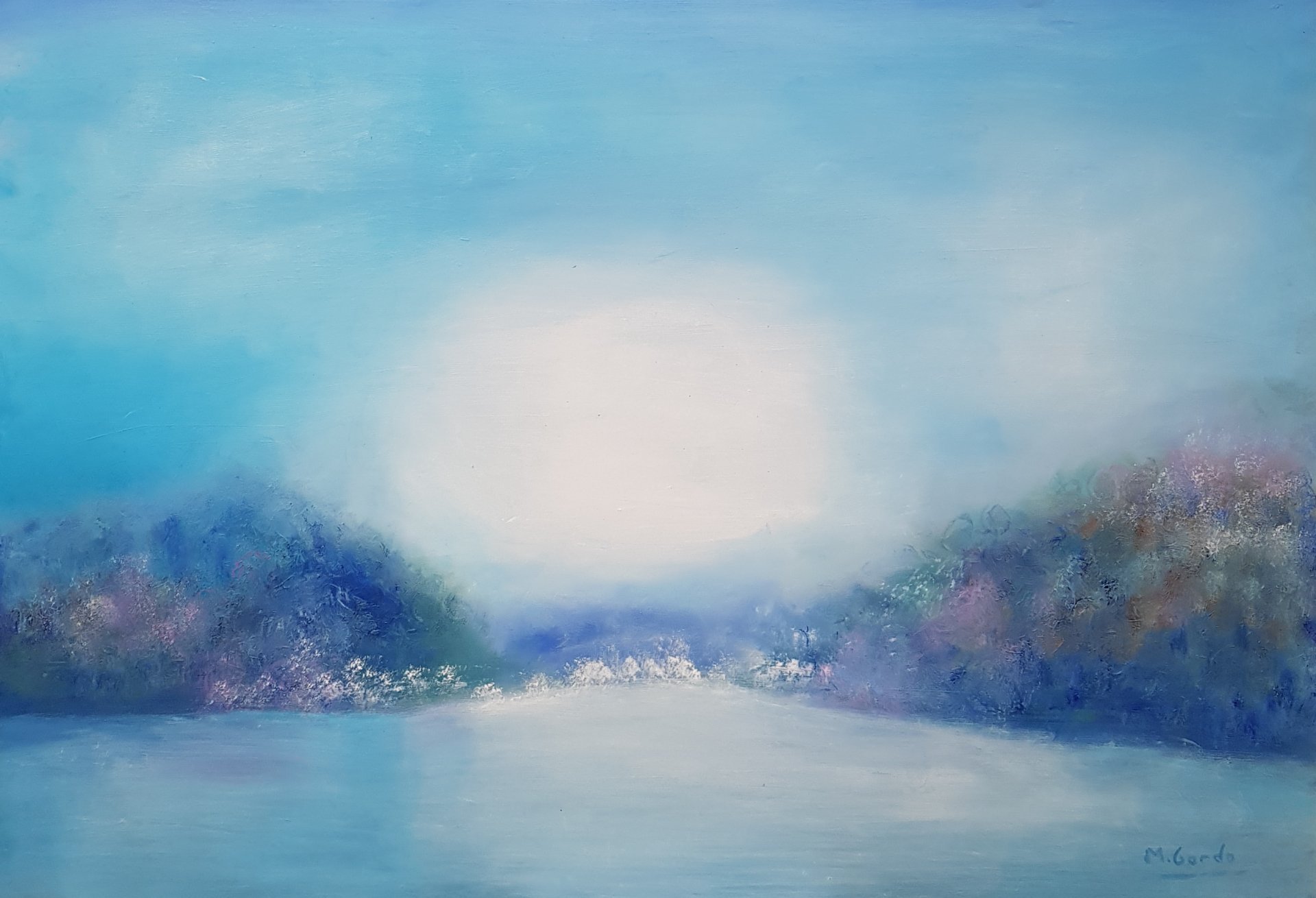 Aurora borealis and reflections in water Painting by Mercedes Gordo
