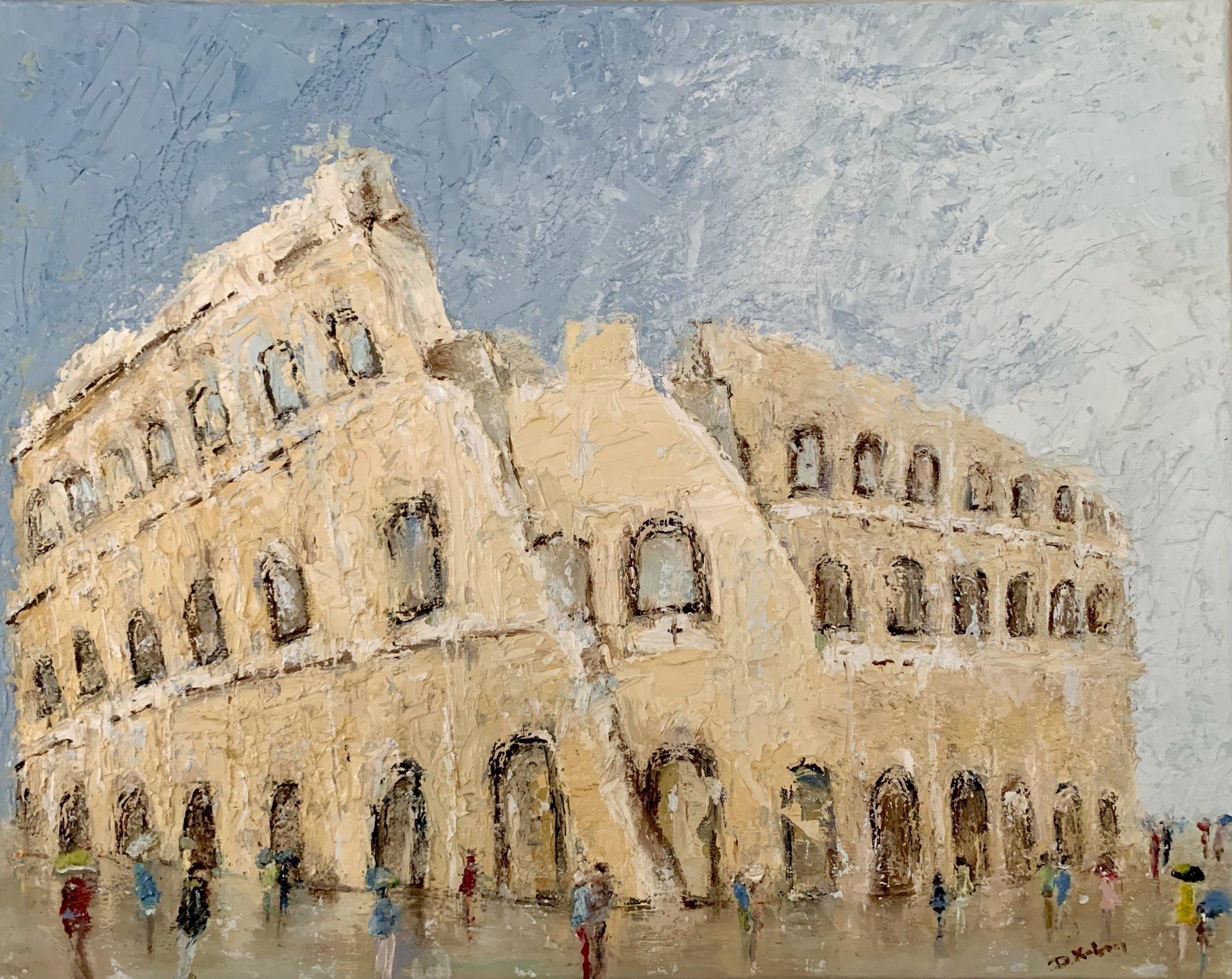 The Colosseum in Rain: Eternal Rome Painting by Dora Kalinova