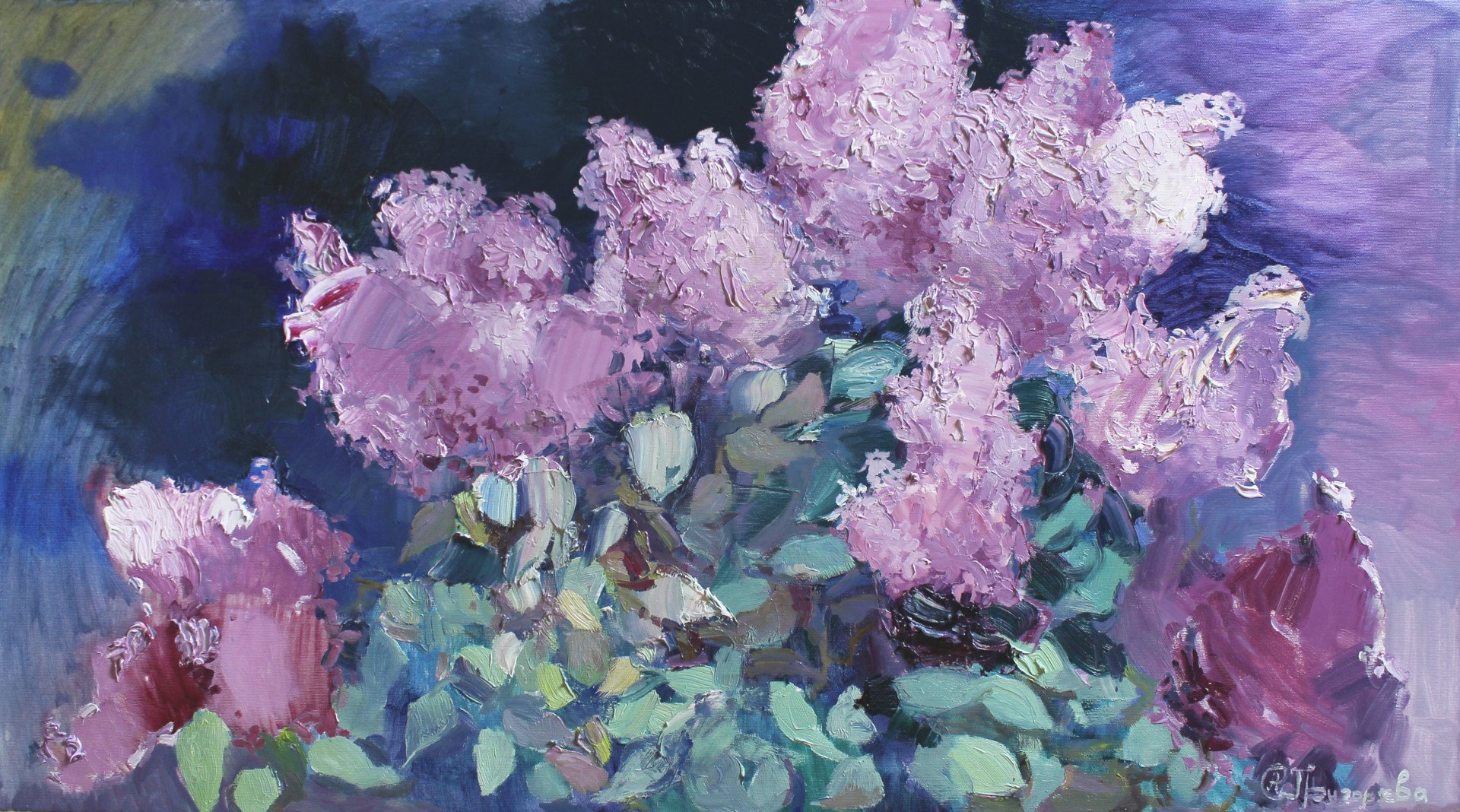 Lilac night Painting by Anastasiia Grygorieva