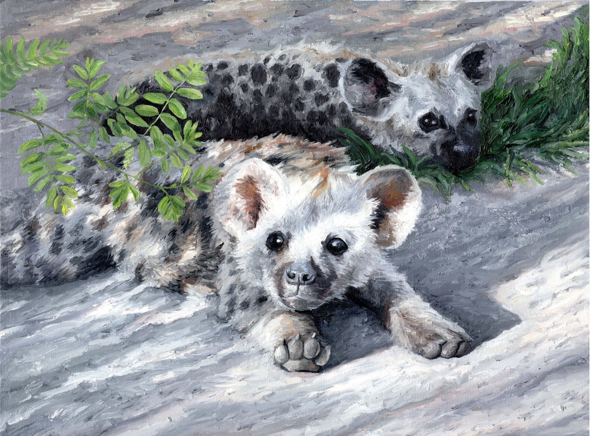 Hyenas basking in the sun Painting by Tabimory
