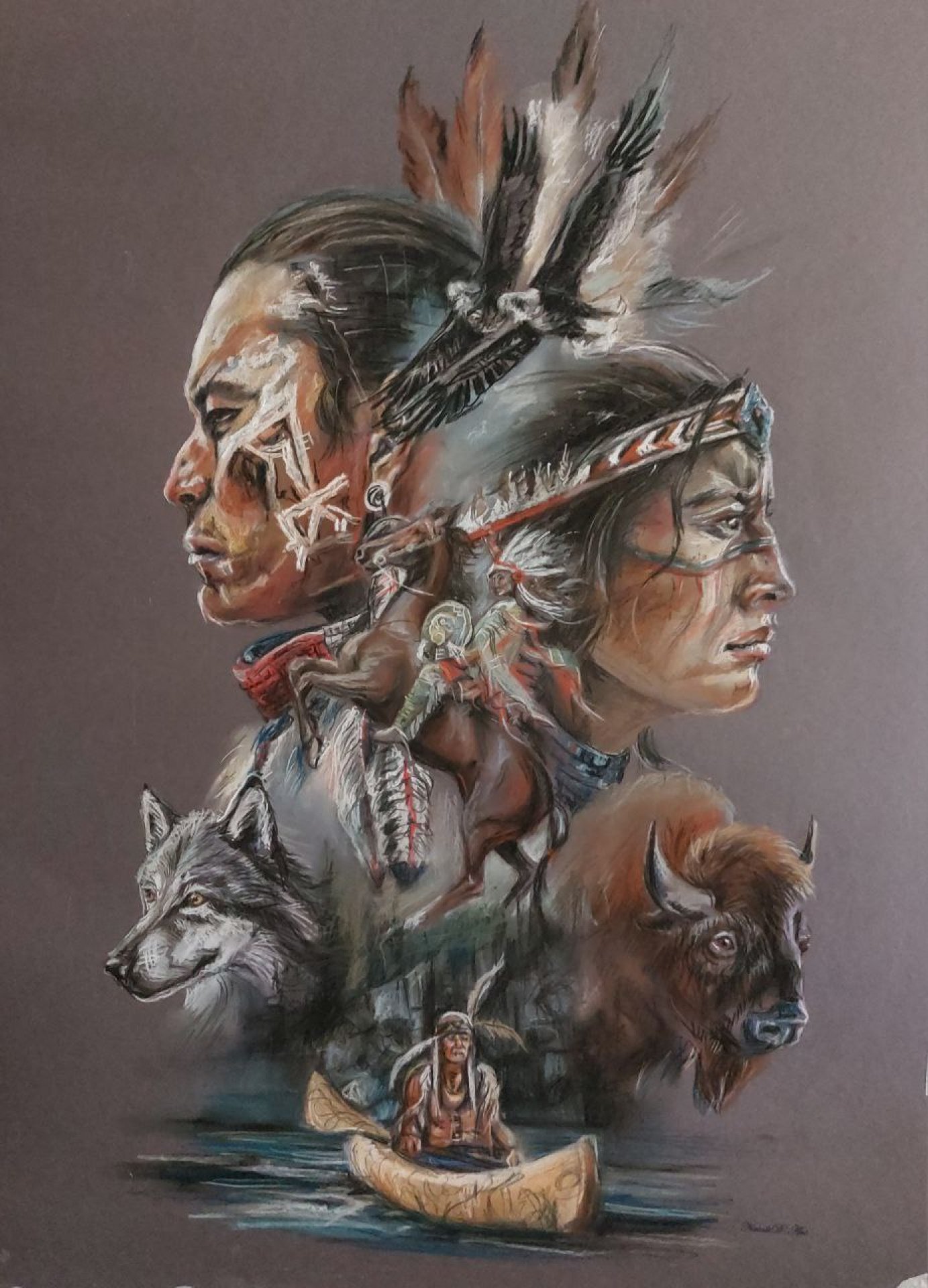 Spirit of Freedom: Indians and Animals Drawing - Natali Diduh