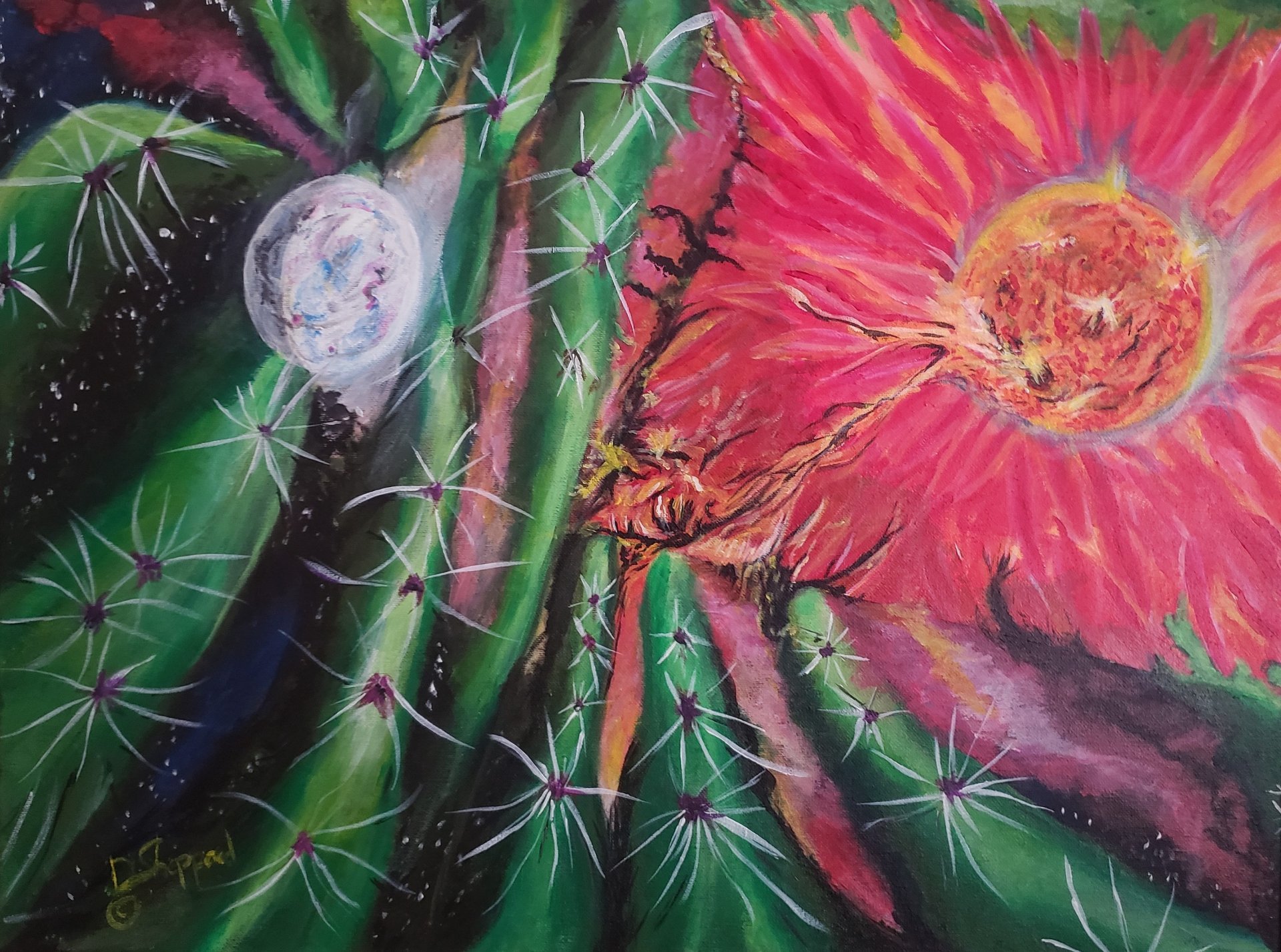 Cactus Flower: Sun and Moon Painting by Dean Sheppard