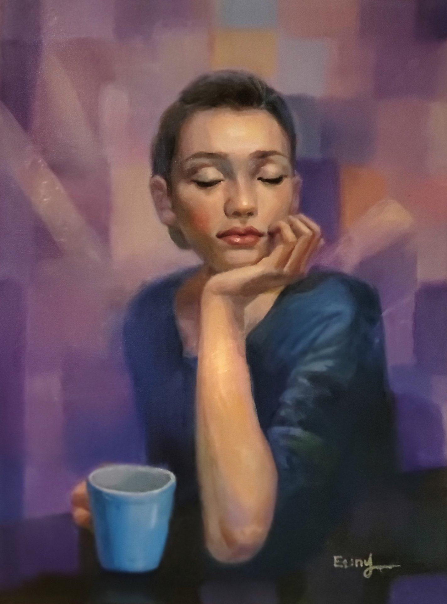 A Cup of Coffee in Rest Time. Reflections of Relaxation Painting by Eun Yun