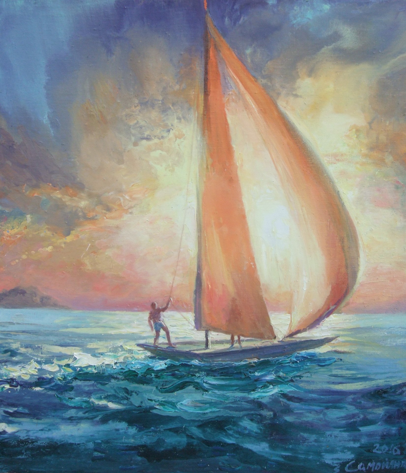 The sun through the sails Painting by Olena Samoilyk