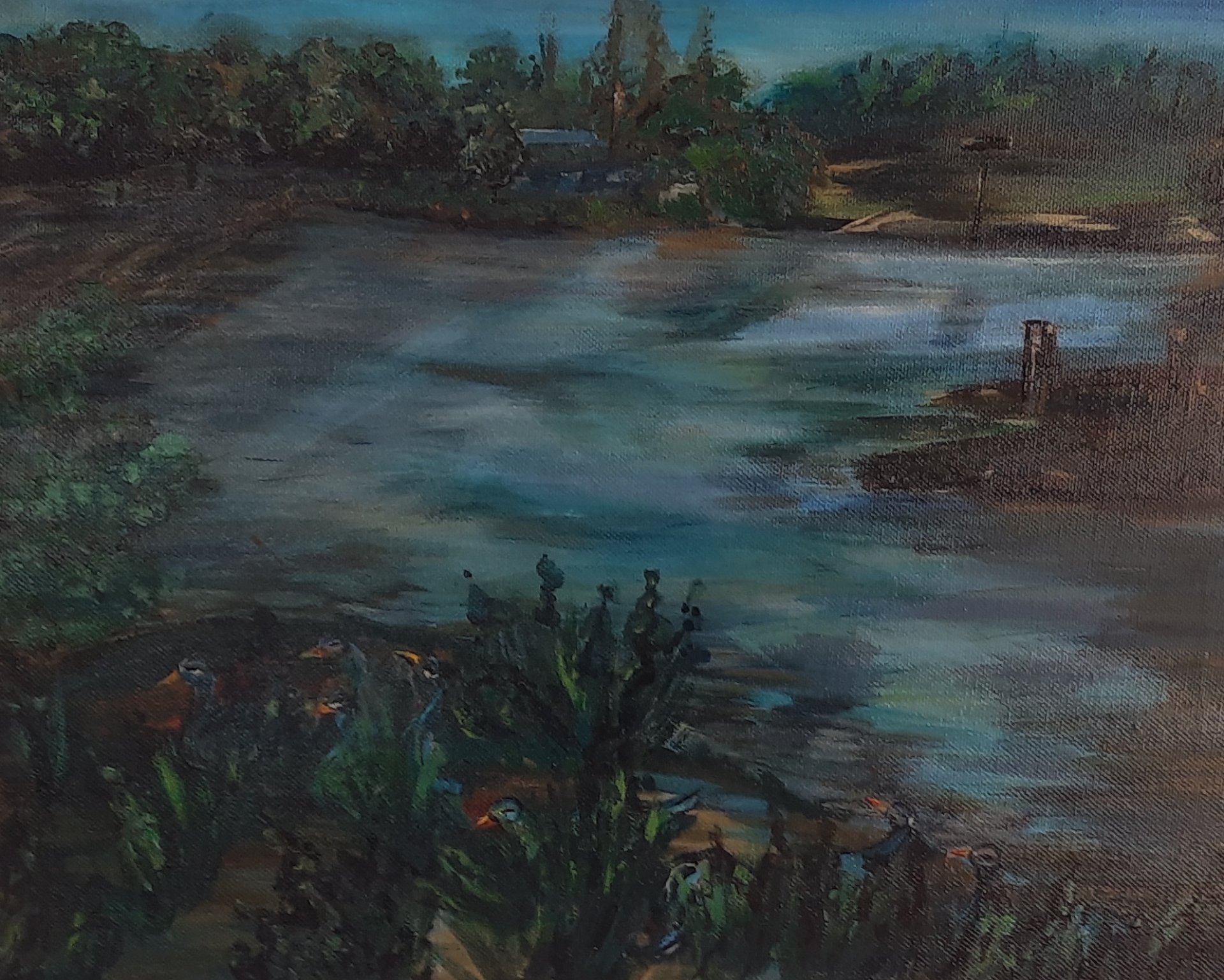 Landscape of a Ukrainian pond Painting by Irina Mohovik