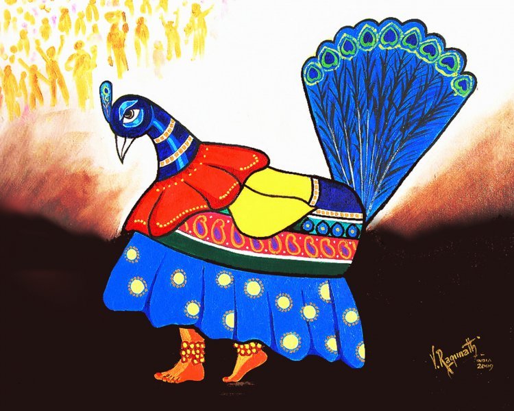 Arte popular de la danza del pavo real Pintura de RAGUNATH VENKATRAMAN