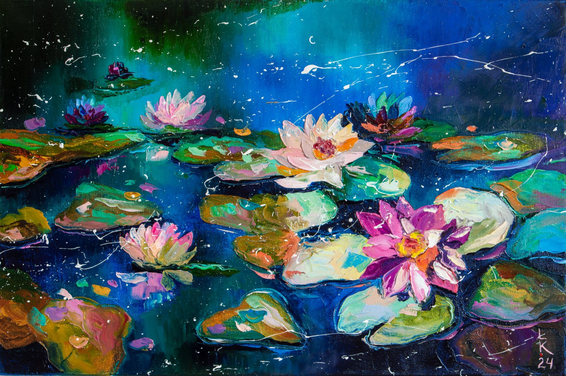 Blue Water Lily Painting