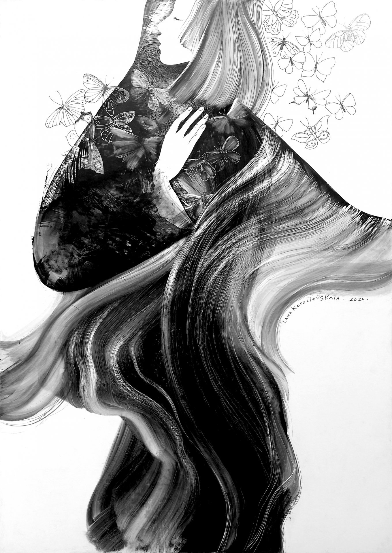 Dance of freedom and fragility Drawing - Lana Korolievskaia