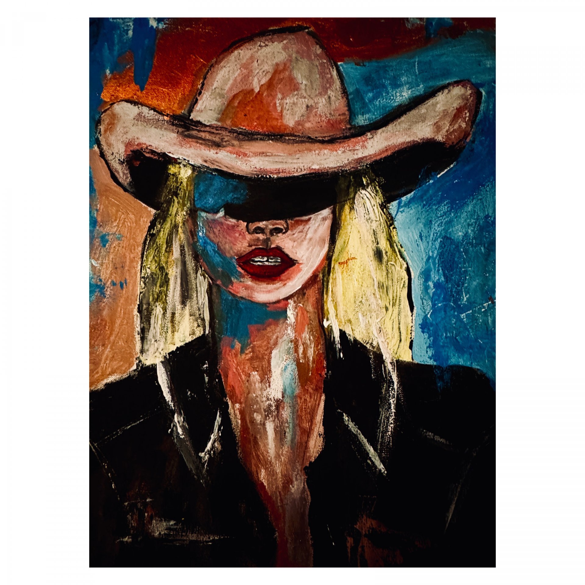 Pop Art Female Face Girl hat Painting by Julija Bondarets