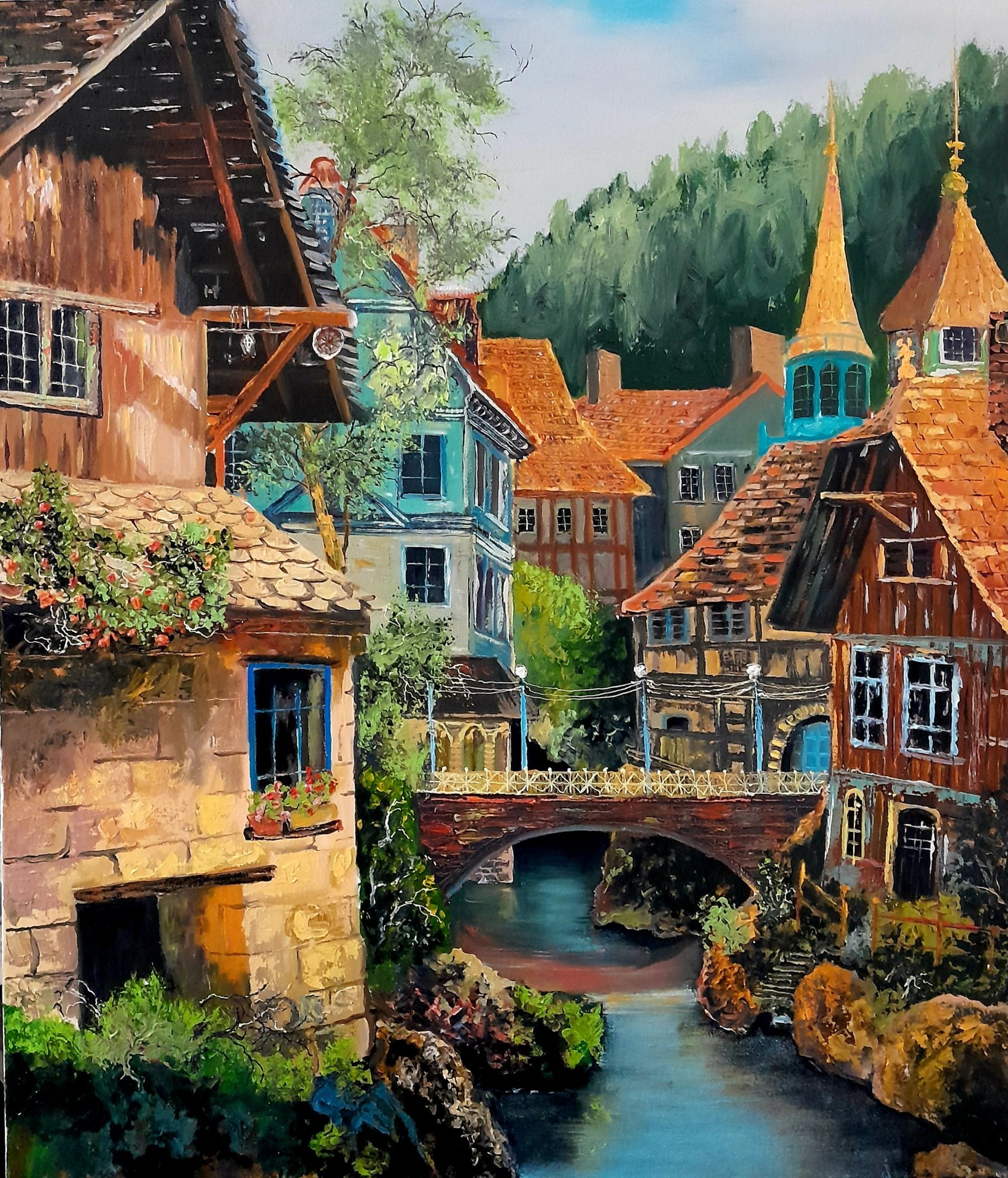 Oil painting Old Town Painting by Anton Zapotochny(Dovzhenko)