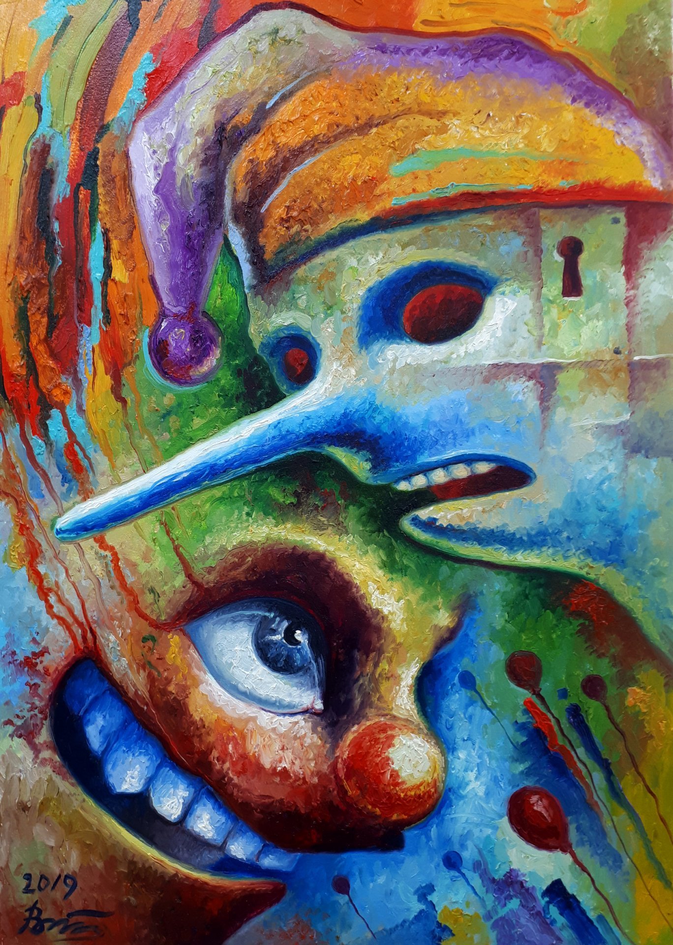 Pinocchio and Ginger Clown Painting by Serhii Voichenko