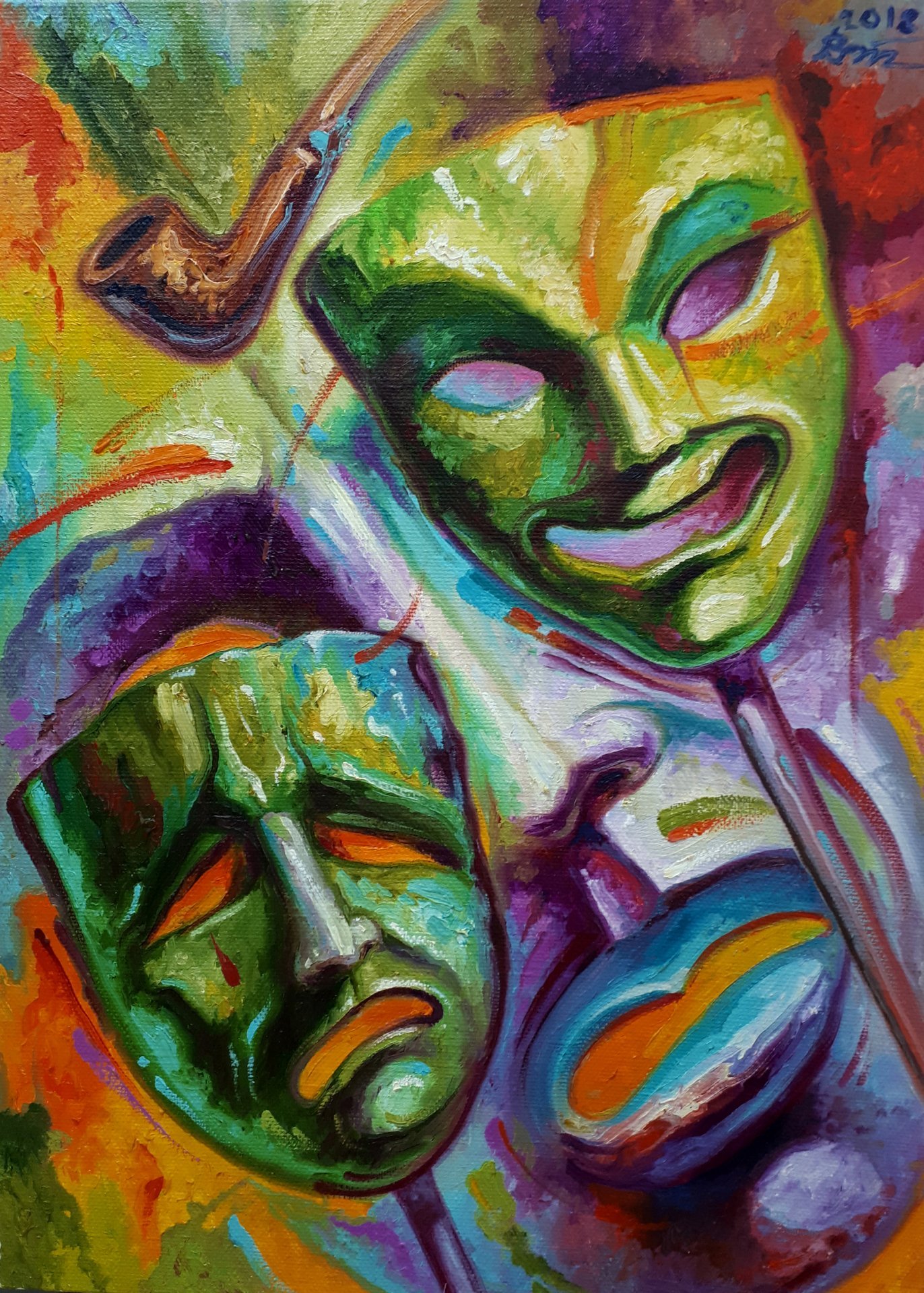 Three masks Painting by Serhii Voichenko - Jose Art Gallery
