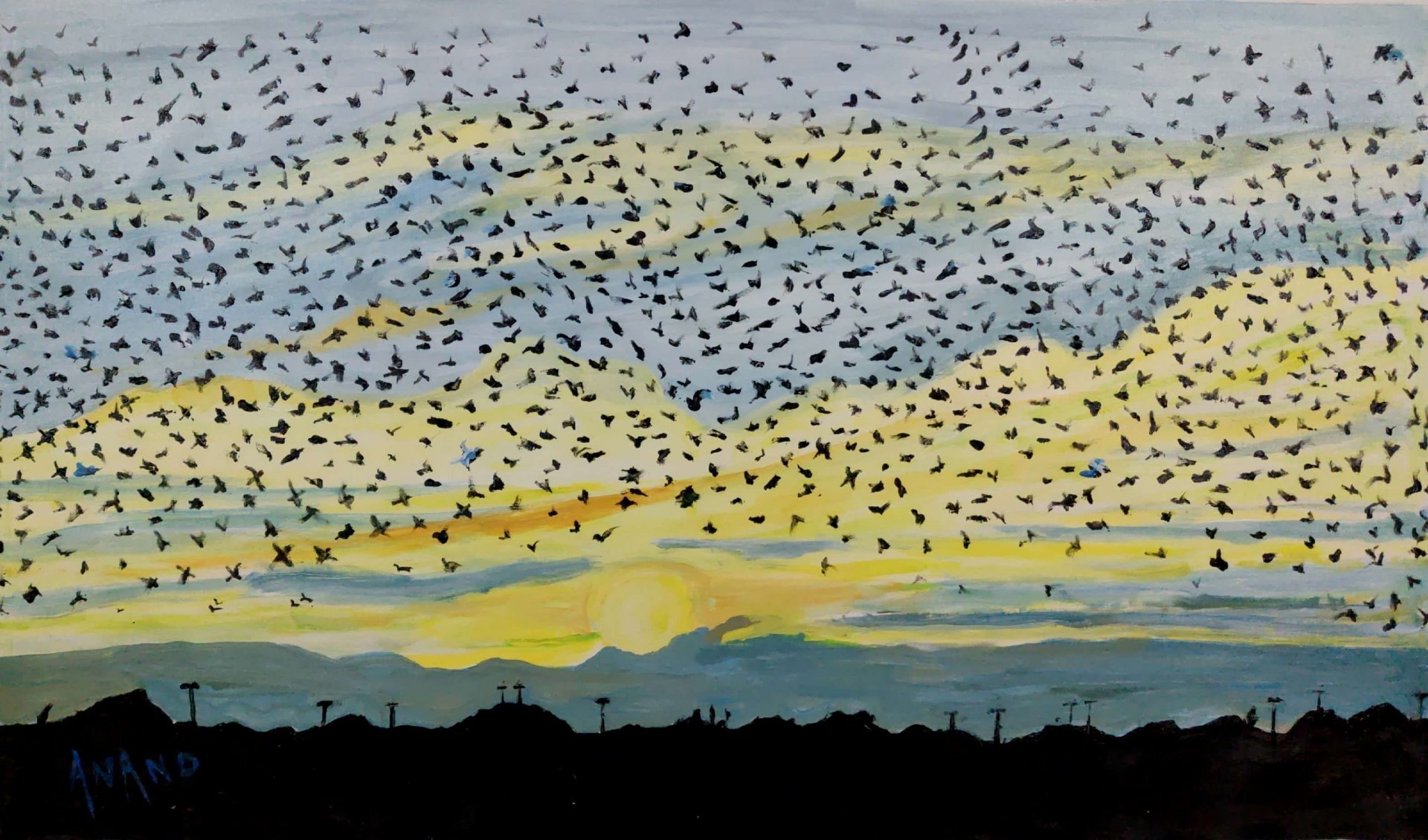 MIGRATING Painting by ANAND MANCHIRAJU - Jose Art Gallery