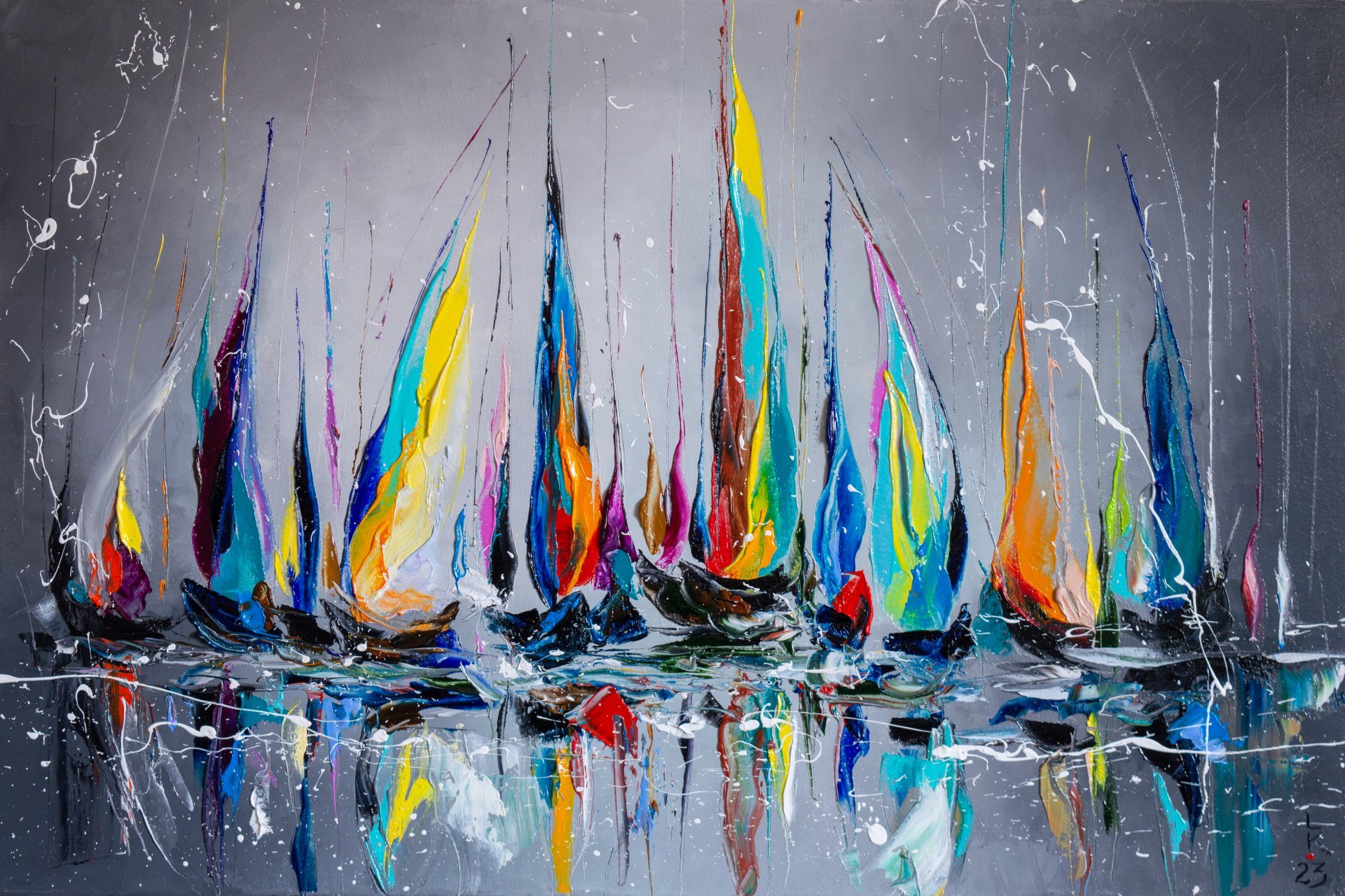 Colorful yachts Painting by Liubov Kuptsova