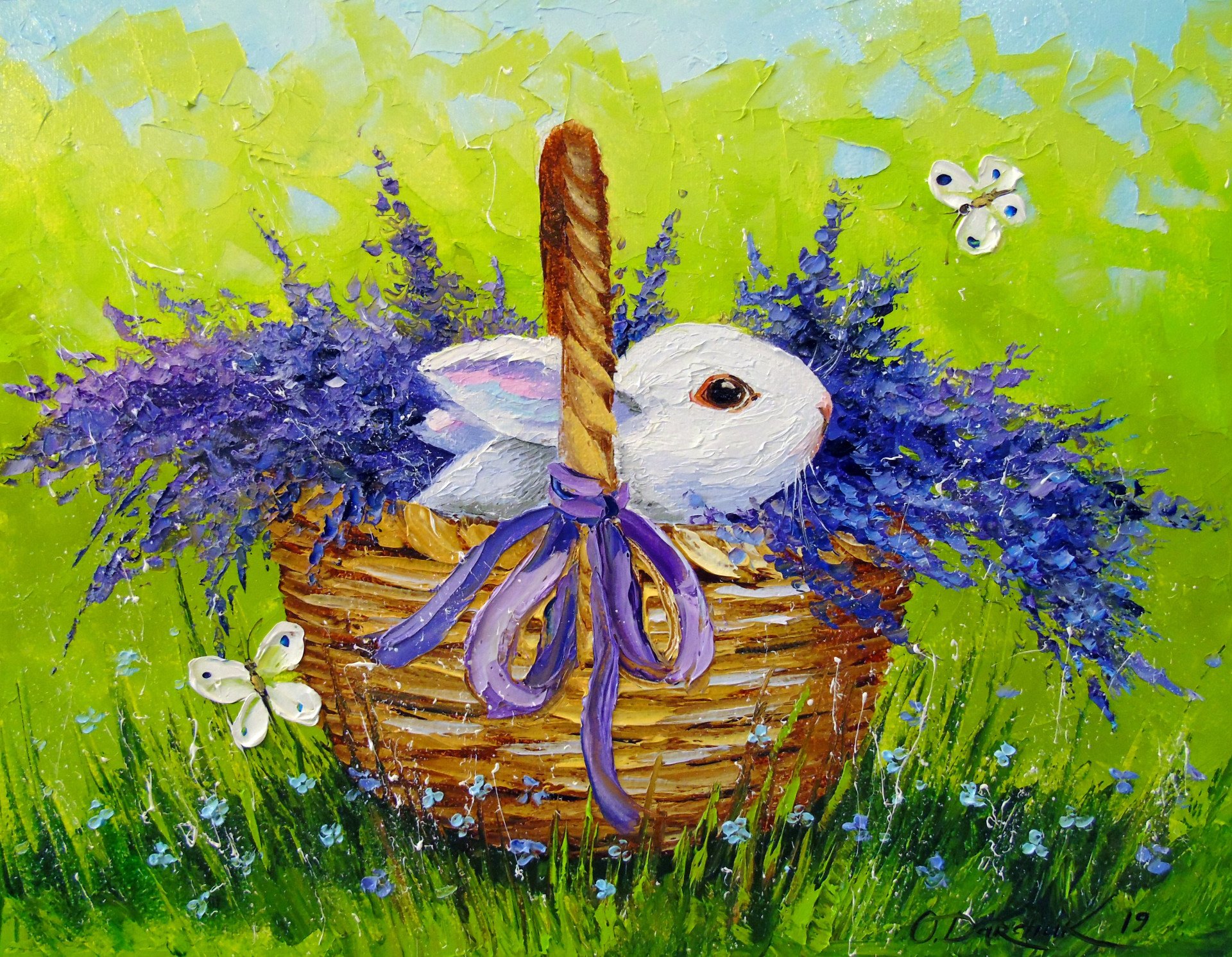 Rabbit in lavender Painting by Olha Darchuk