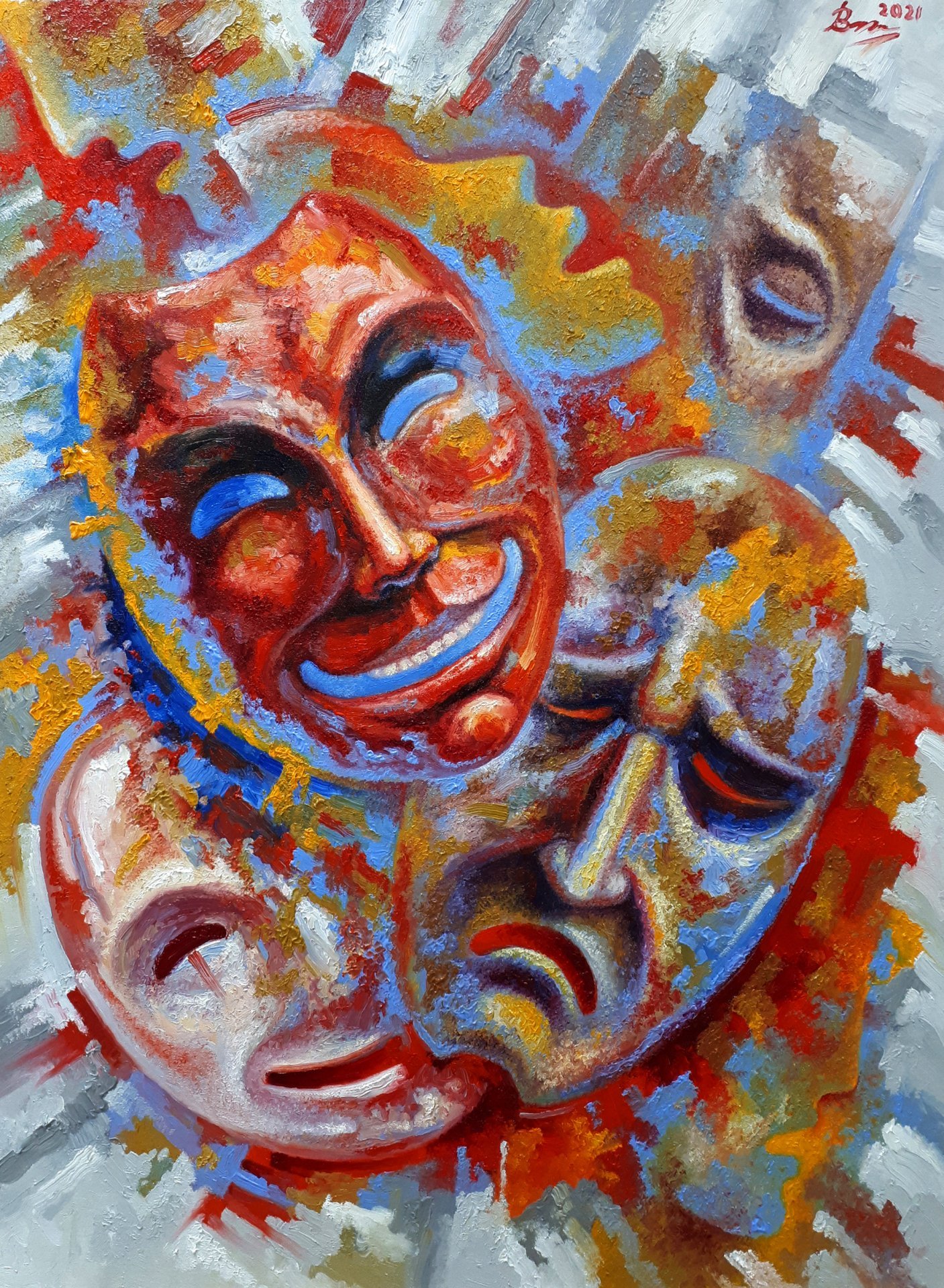 Seven masks Painting by Serhii Voichenko - Jose Art Gallery