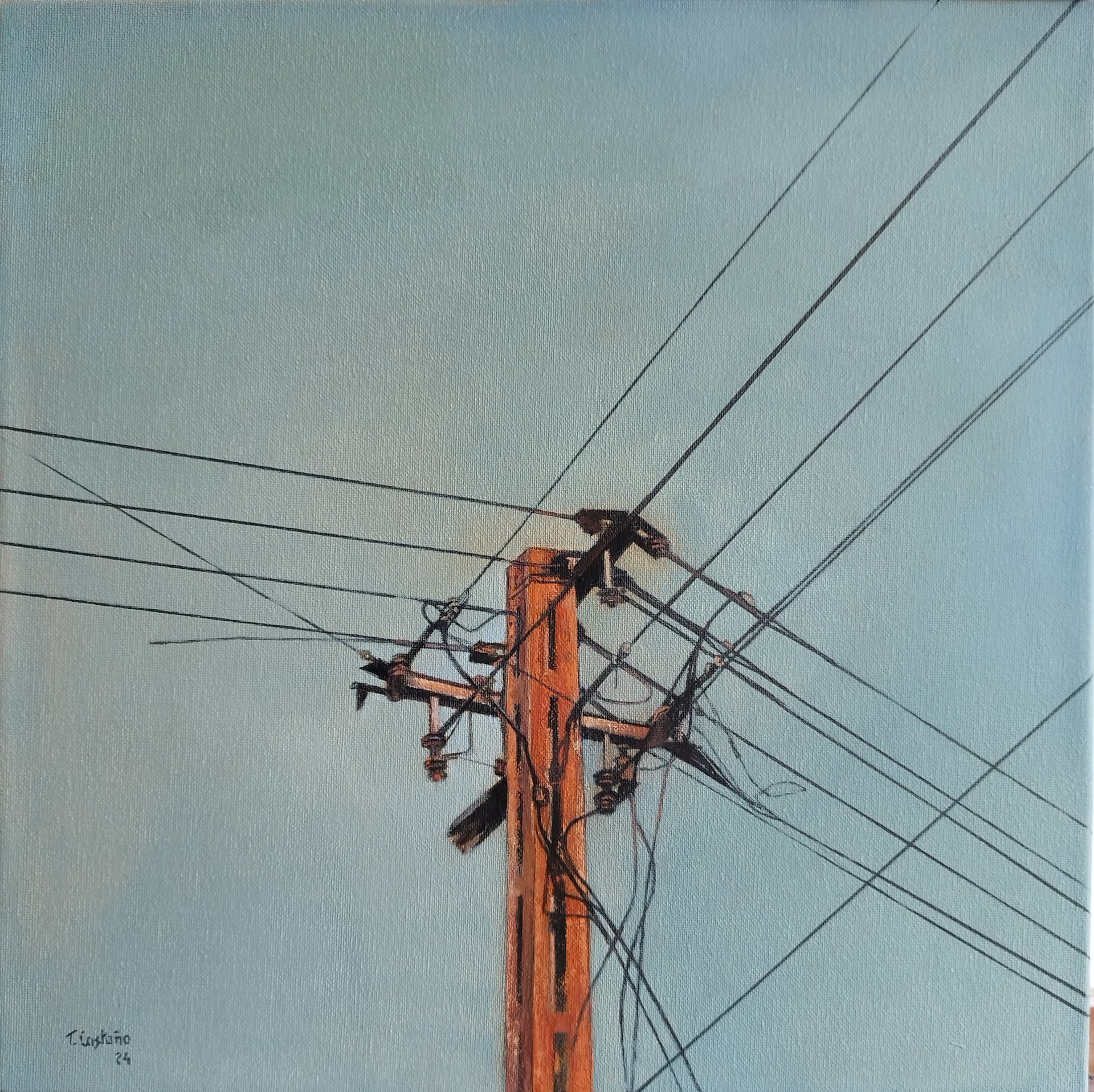 Cables and Sky in Tension Painting by TOMAS CASTANO