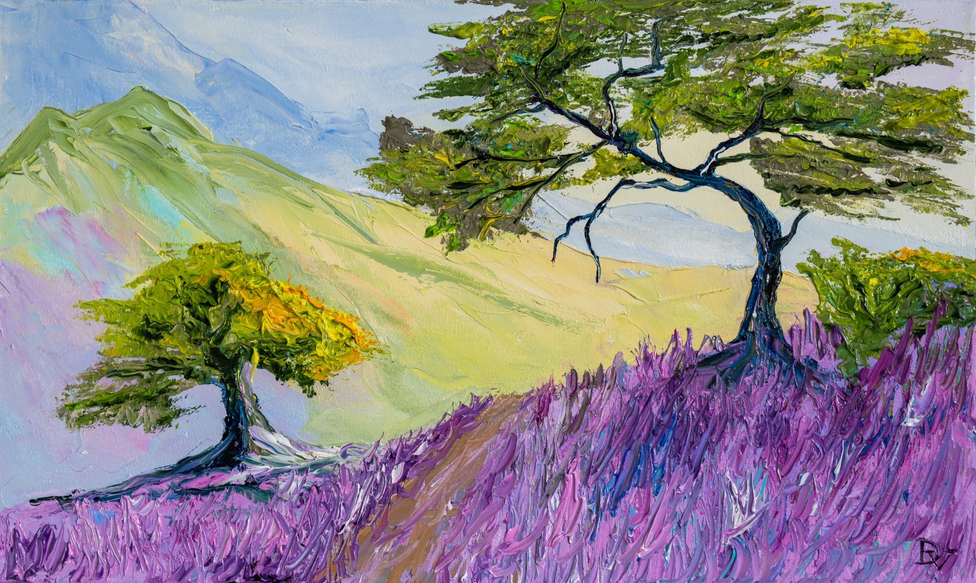 Trees on the hill Digital Art - Vladyslav Durniev