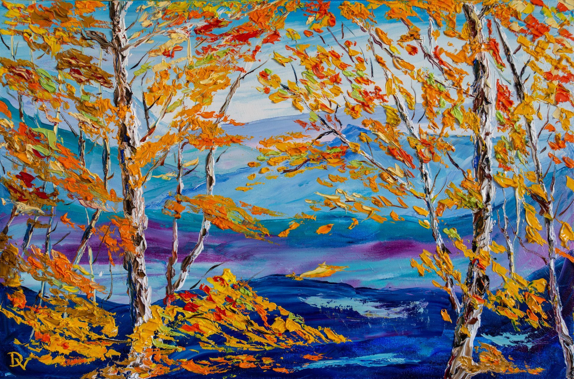 Birches in gold Drawing - Vladyslav Durniev