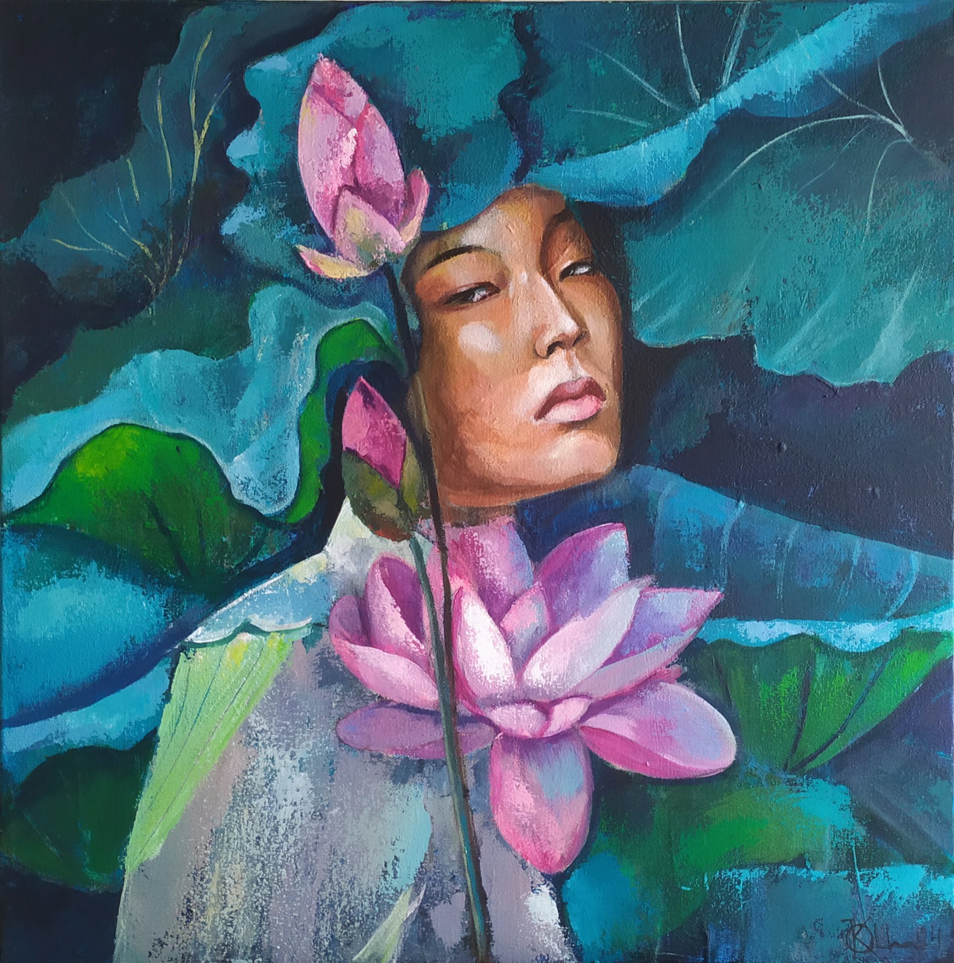 Depth: Portrait with Lotuses Painting by KOlha