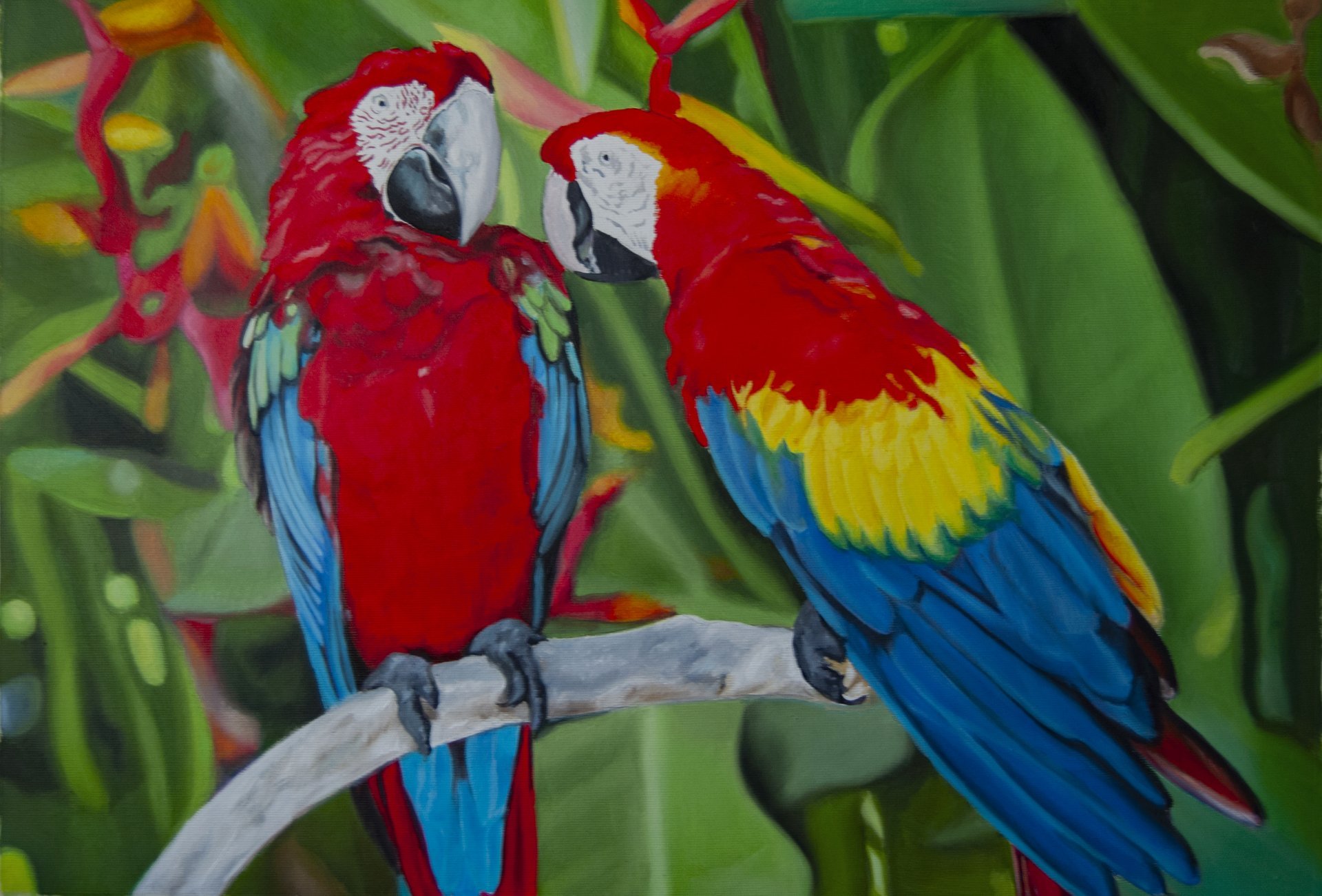 Tropical Harmony Parrots Realism Painting by Simona Tsvetkova