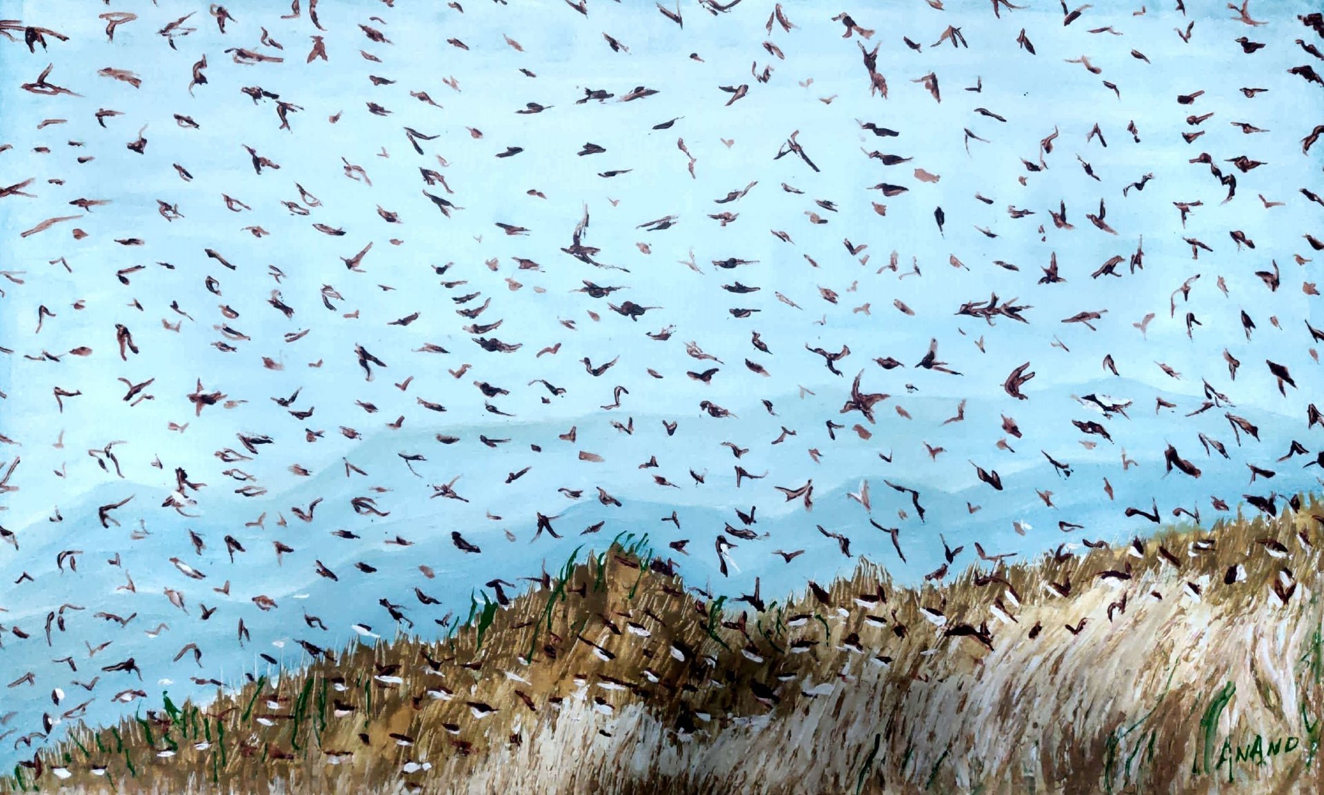 BIRDY SKY Painting by ANAND MANCHIRAJU - Jose Art Gallery