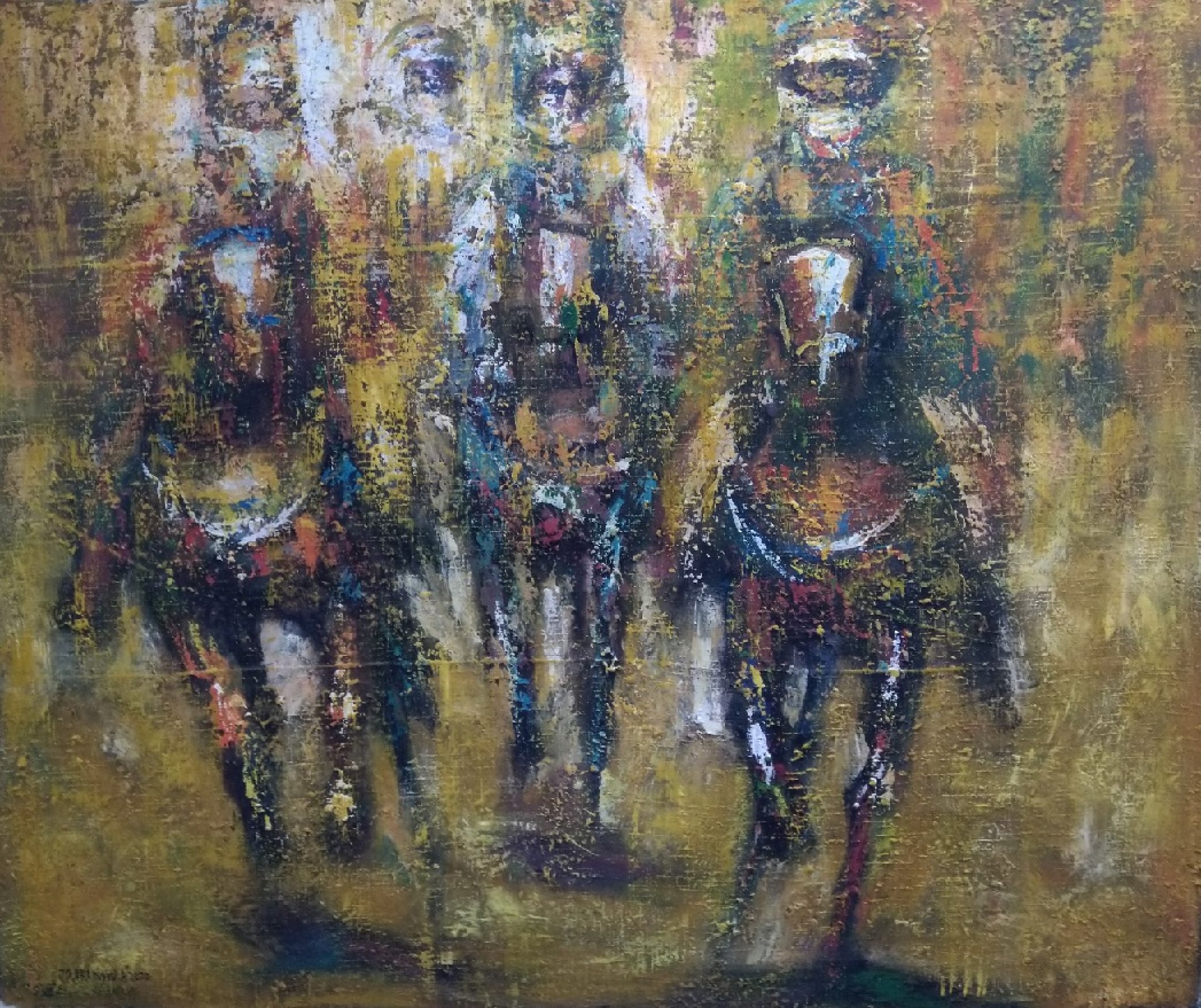 Four horse riders Painting by Arinsiola Joseph