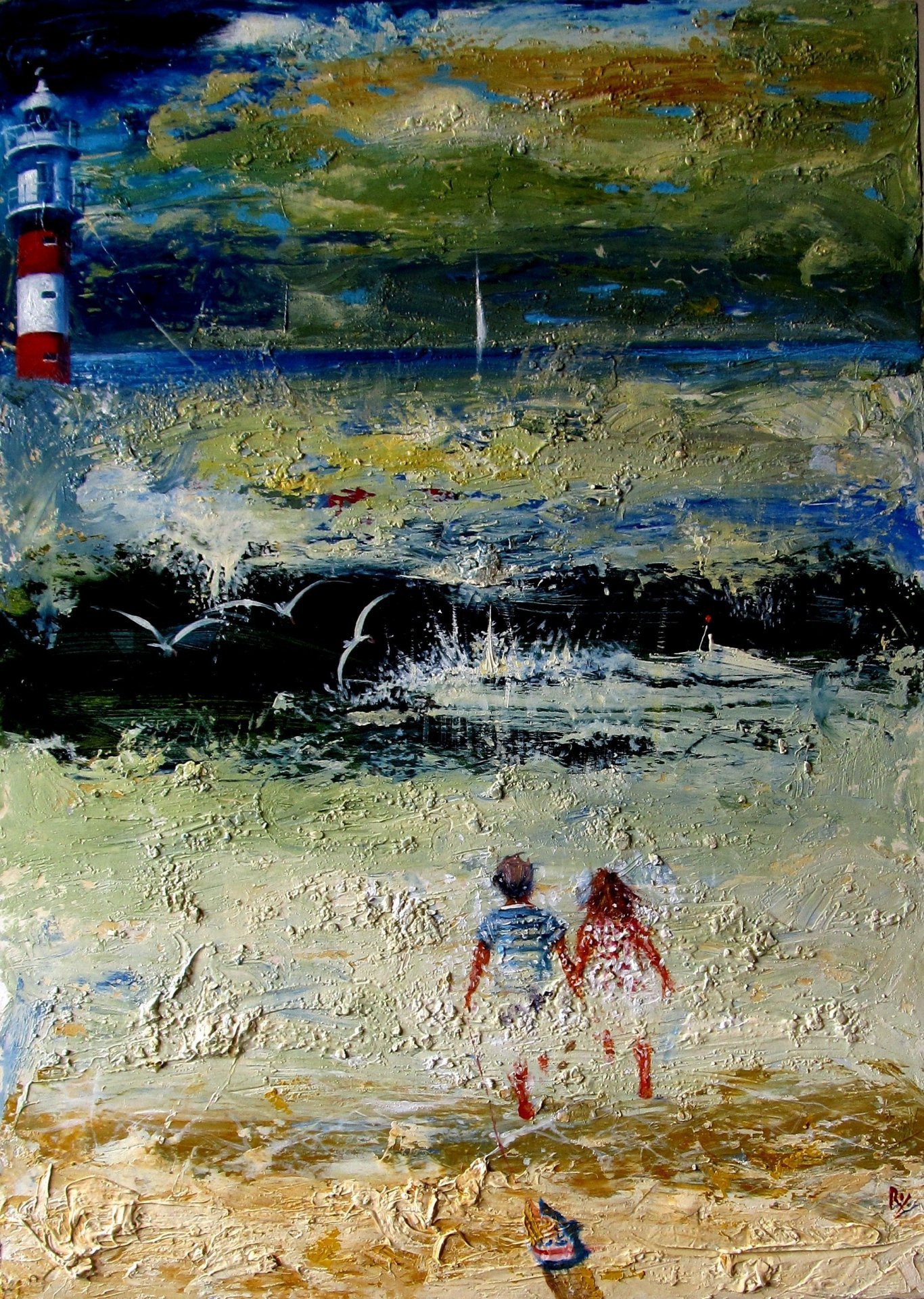 Two and the sea Painting by Serhiy Roy - Jose Art Gallery
